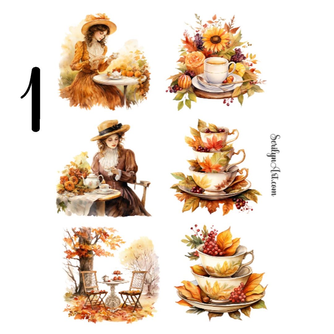 Sticker Sheet Autumn Tea Time Themed for Bullet Journal, Scrapbooking ...