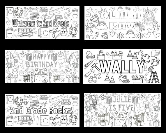 Coloring Sheet Giant Personalized Birthday Poster, Fun Birthday Party ...