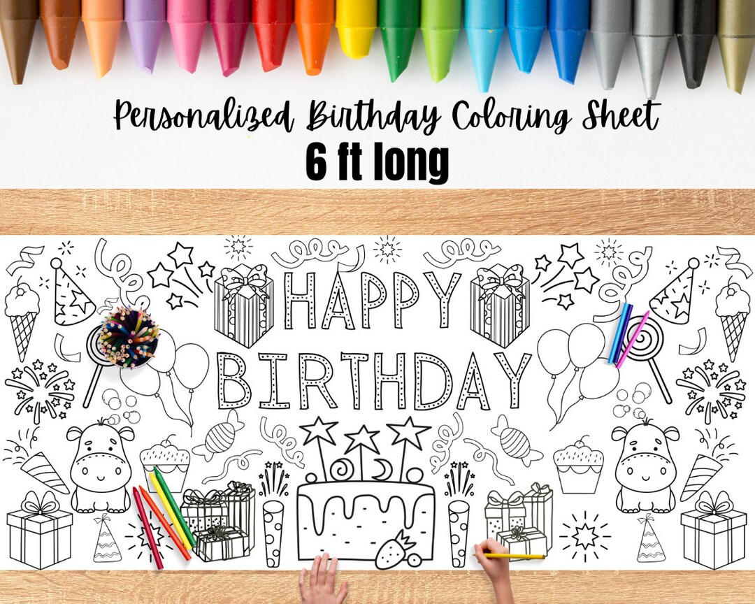 Giant Birthday Coloring Poster, Big Activity Coloring Page, Party ...