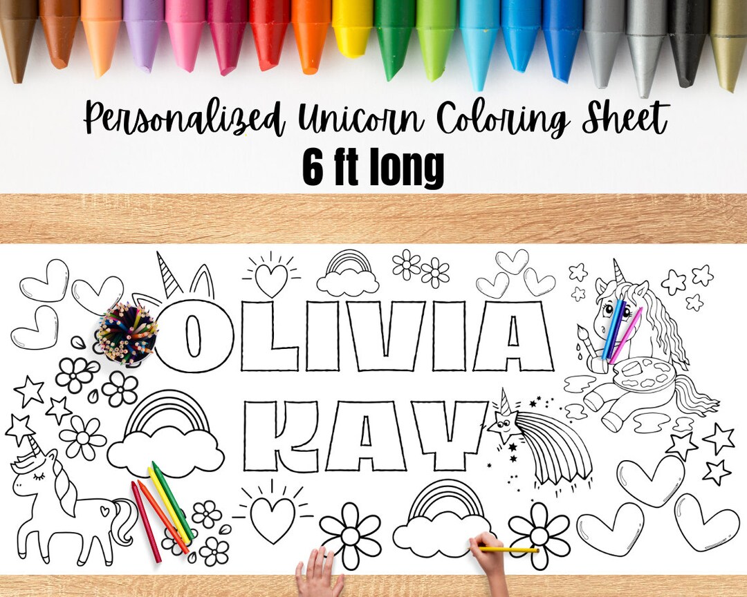 Coloring Sheet Giant Personalized Rainbow Unicorn Theme Poster, Fun ...