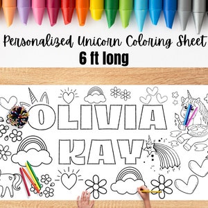 Coloring Sheet Giant Personalized Rainbow Unicorn Theme Poster, Fun ...