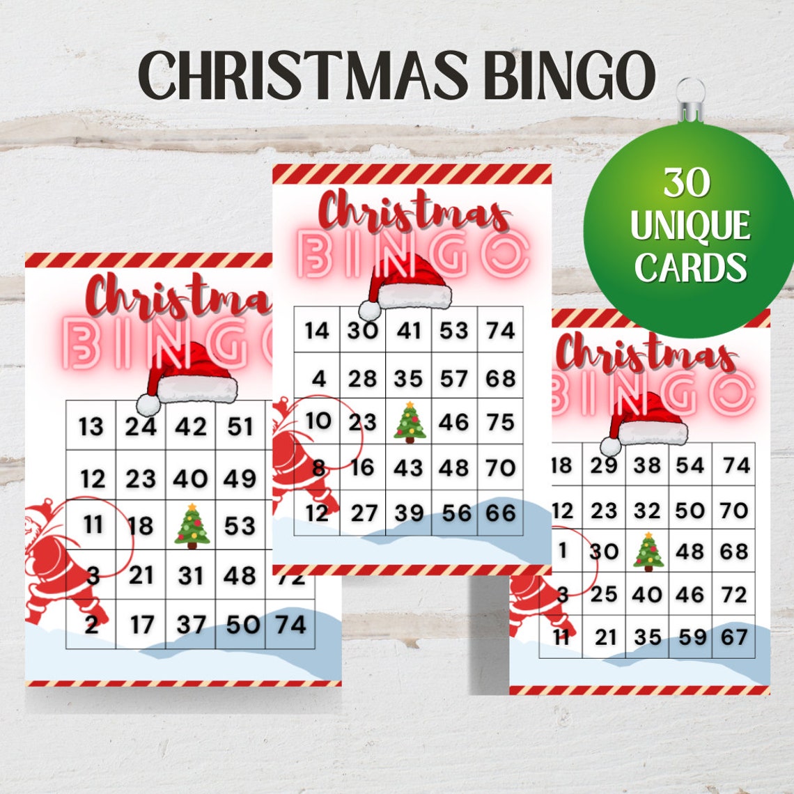 Christmas Bingo 30 Card ,christmas Party Game, Christmas Activity ...