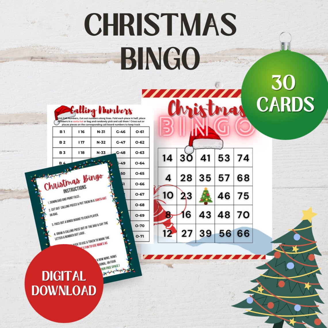 Christmas Bingo 30 Card ,christmas Party Game, Christmas Activity ...
