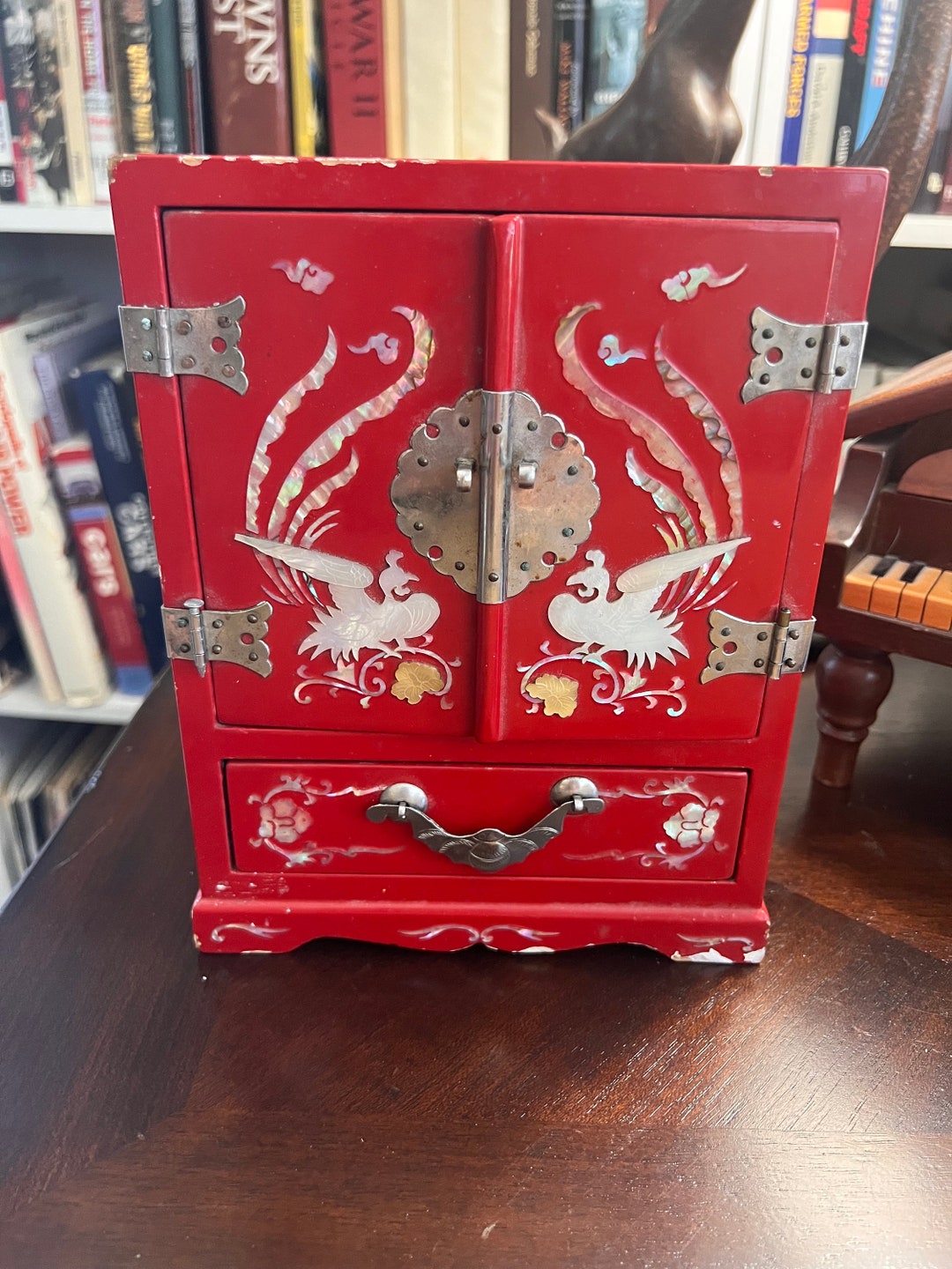 Vintage Chinese Laquered Jewelry Box, Mother of Pearl Inlay - Etsy