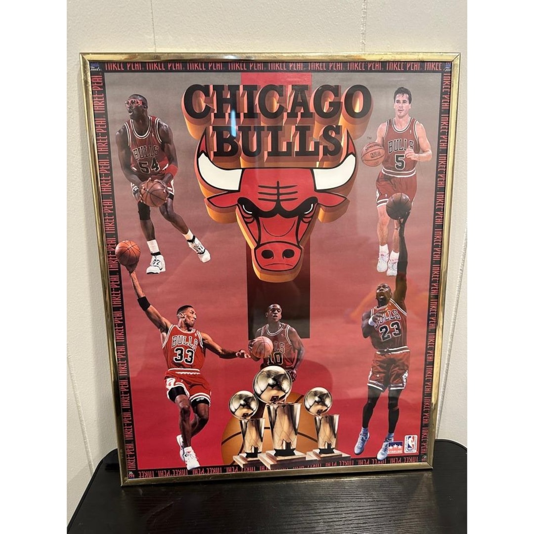 Chicago Bulls Three-peat Poster With Gold Plastic Frame - Etsy