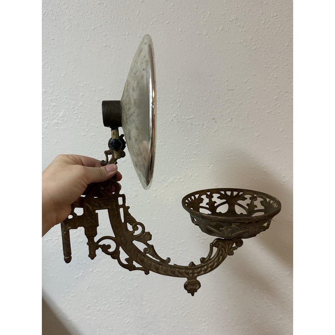 Antique Cast Iron Swing Arm Sconce With Glass Reflector - Etsy