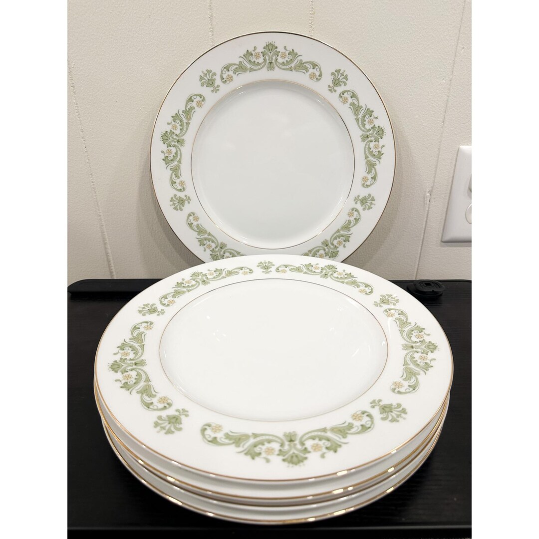 Vintage Style Home Dinner Plates With Green Floral- Set of 5 Plates - Etsy