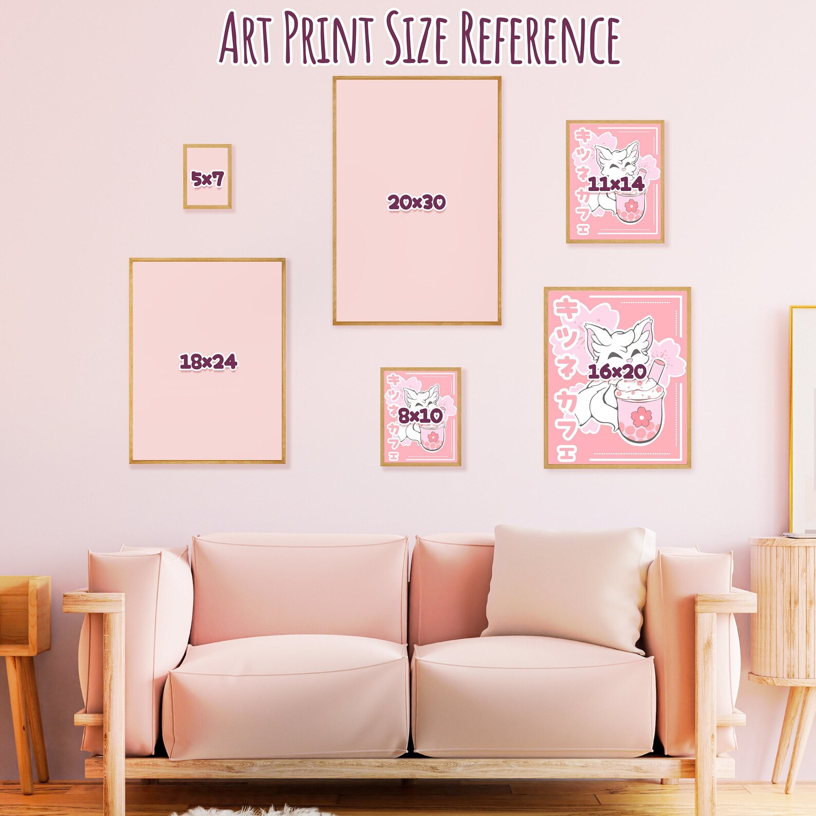 Kitsu Cafe Art Print | Kawaii Kitsune Fox W/ Boba Tea | Cute Wall Decor ...