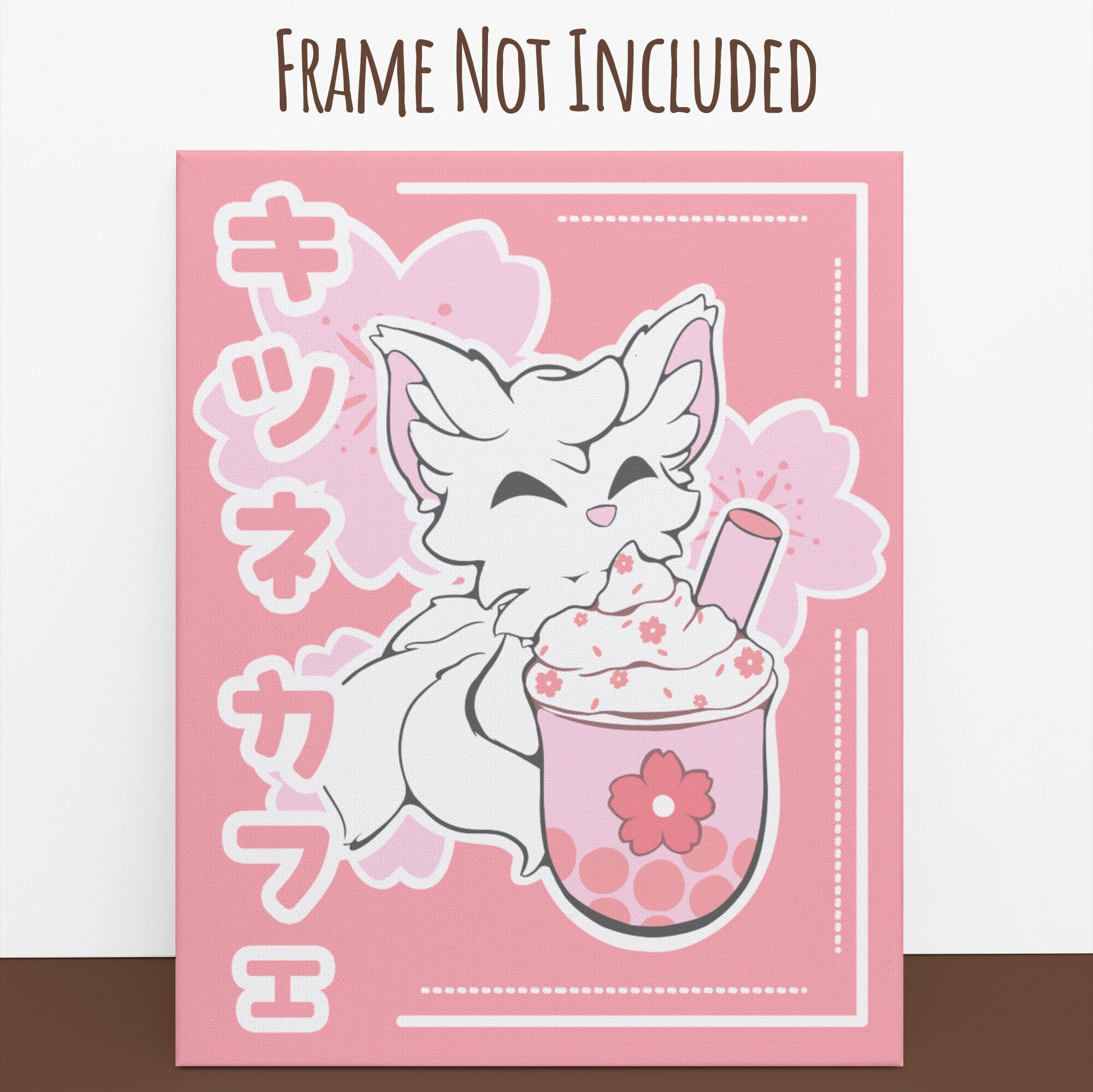 Kitsu Cafe Art Print | Kawaii Kitsune Fox W/ Boba Tea | Cute Wall Decor ...
