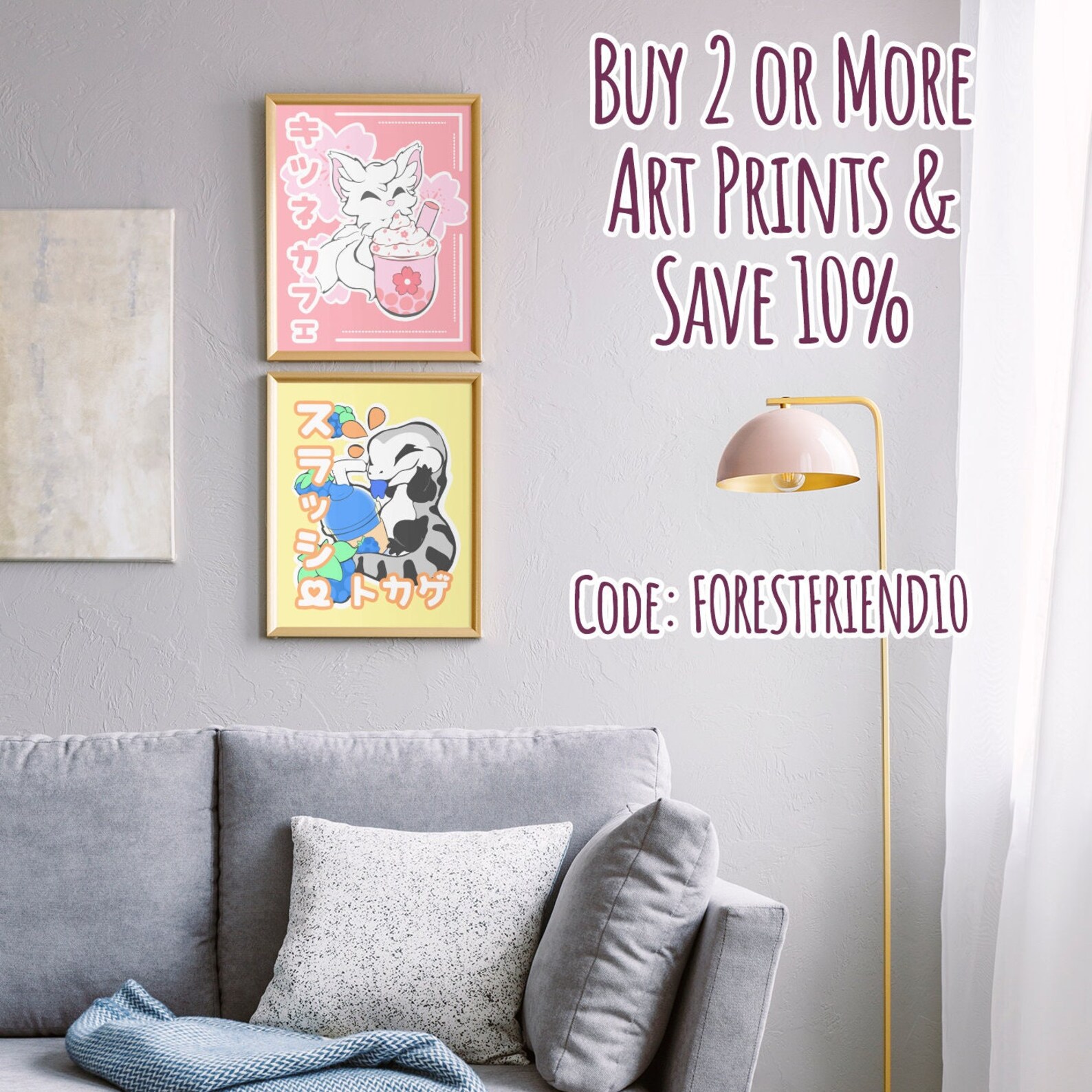 Kitsu Cafe Art Print | Kawaii Kitsune Fox W/ Boba Tea | Cute Wall Decor ...