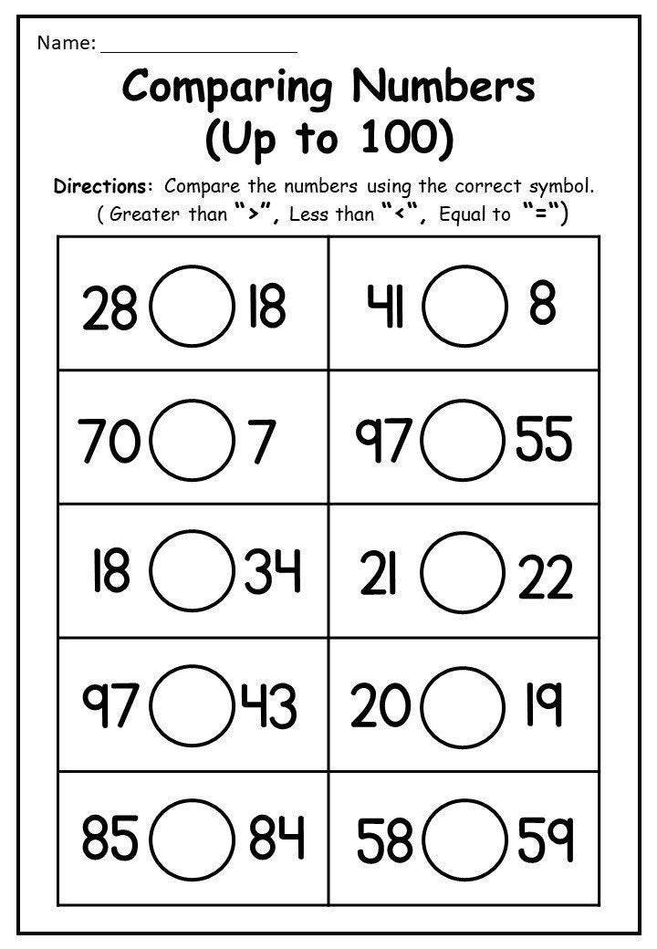 10 Printable Comparing Numbers Worksheets up to 100 for 1st Grade-2nd ...
