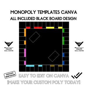 Monopoly Template Pack Editable Canva | Customized Monopoly Stencil ...