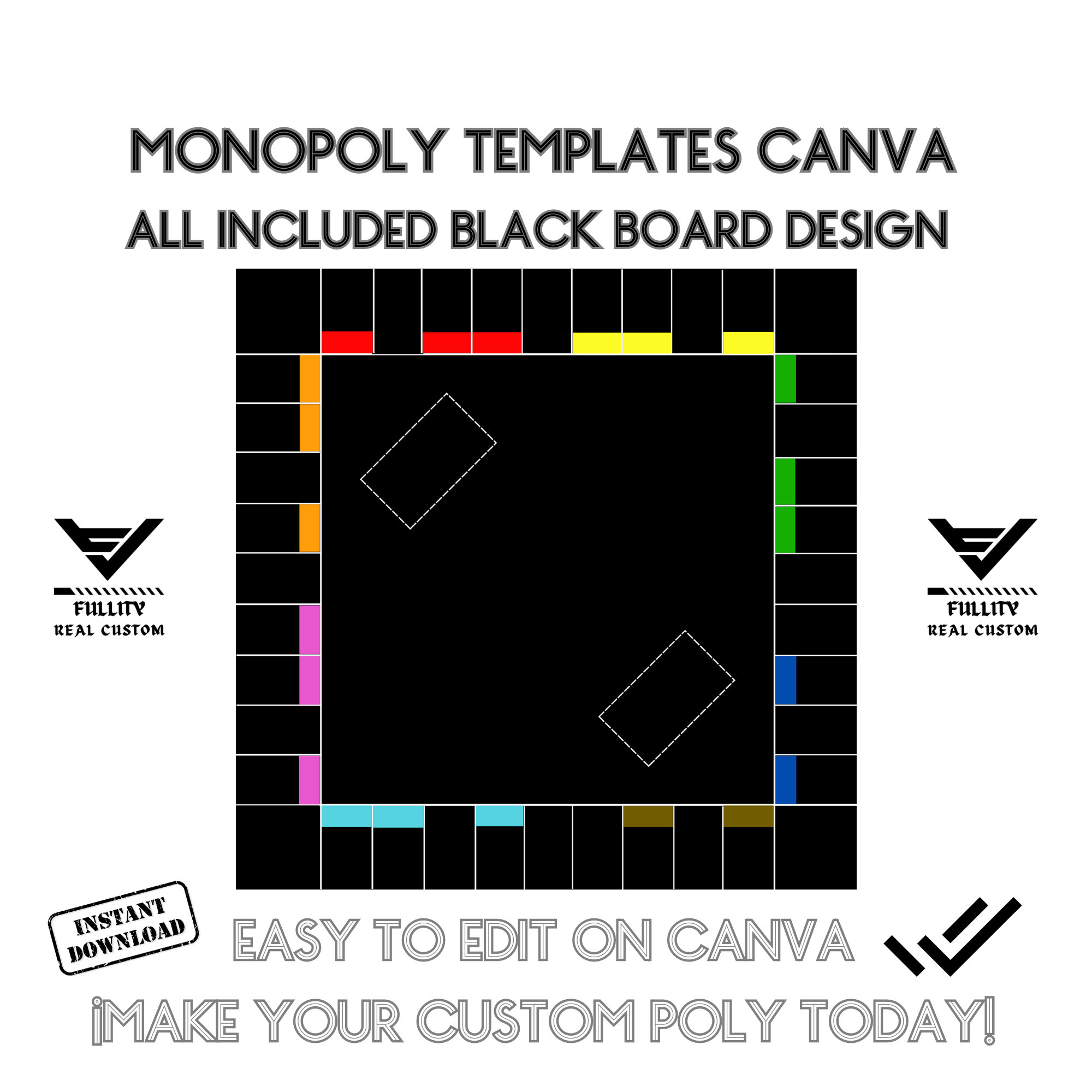 Monopoly Template Pack Editable Canva | Customized Monopoly Stencil ...