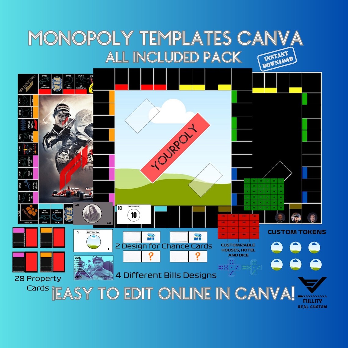 Monopoly Template Pack Editable Canva | Customized Monopoly Stencil ...