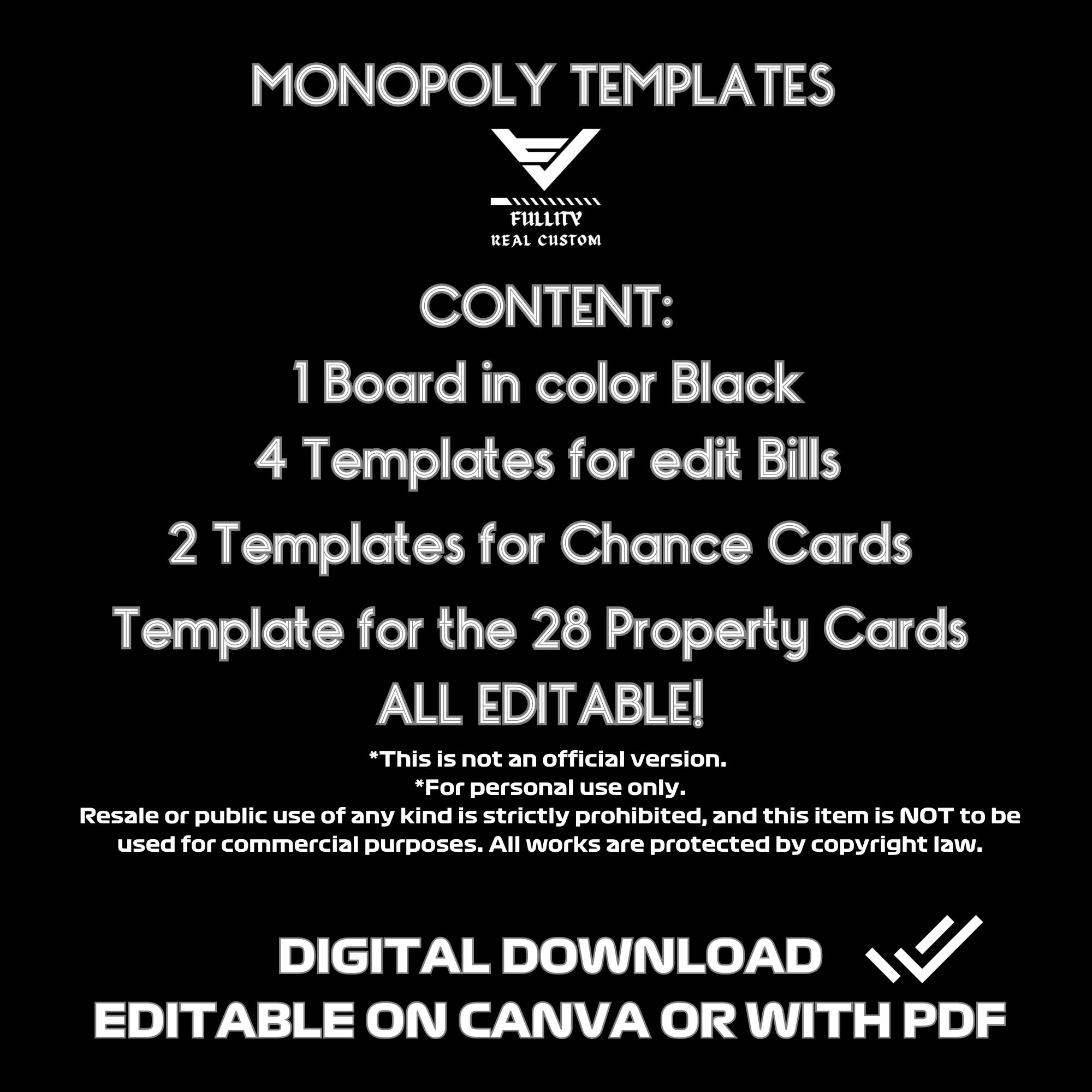 Monopoly Template Pack Editable Canva | Customized Monopoly Stencil ...