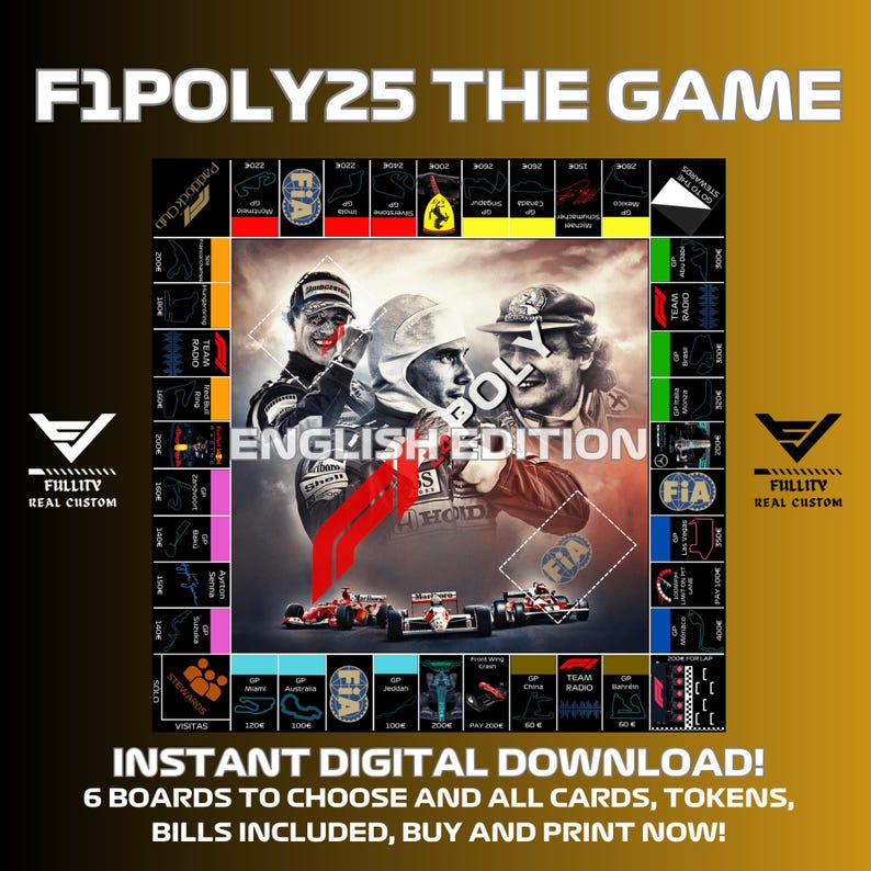 F125poly Printable Edition 2025 | Monopoly F1 24/25 English Edition ...