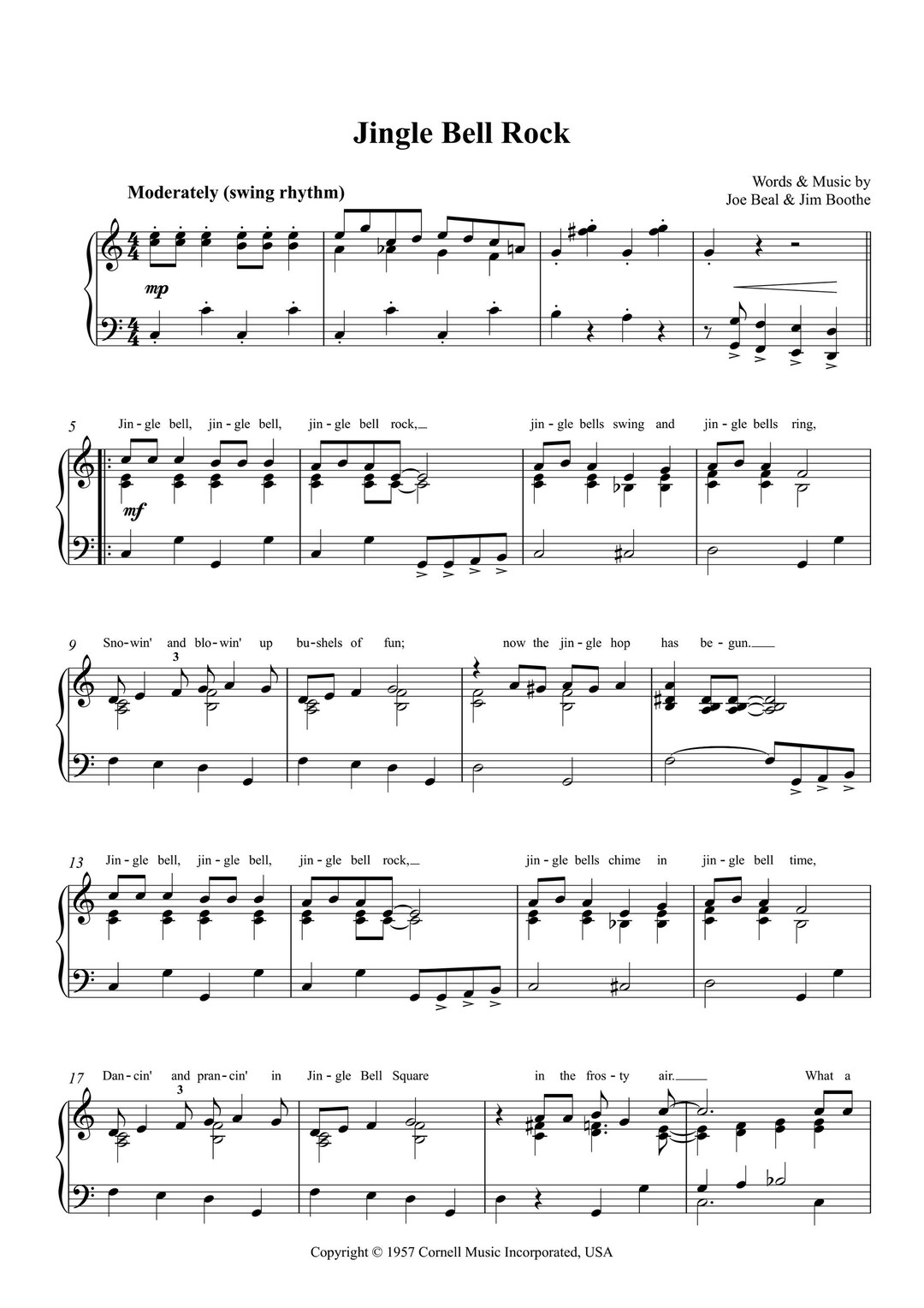 Jingle Bell Rock Piano Sheet Music: Bobby Helms, Christmas (PDF ...