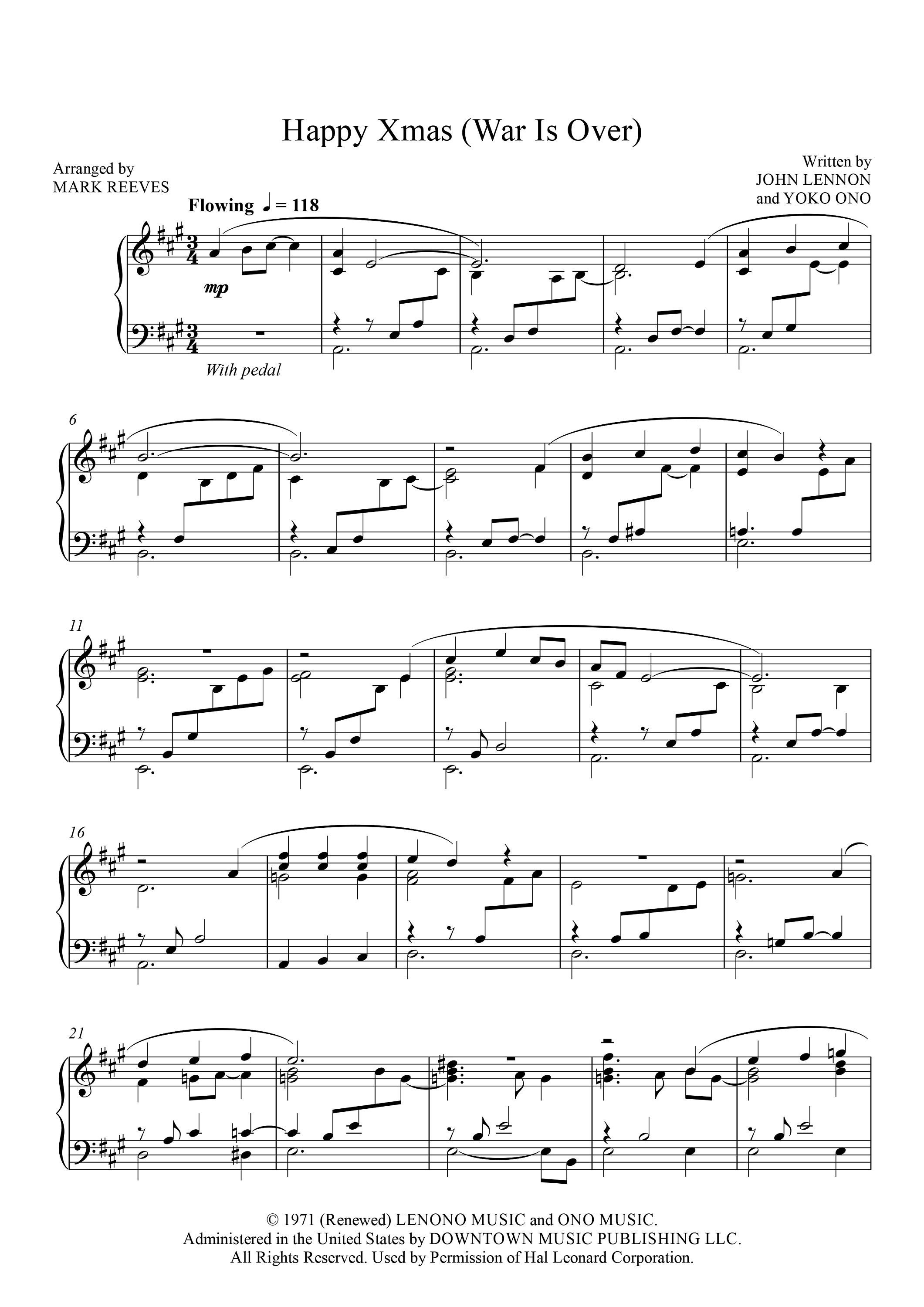 Happy Xmas war is Over by John Lennon Arranged for Intermediate Piano ...