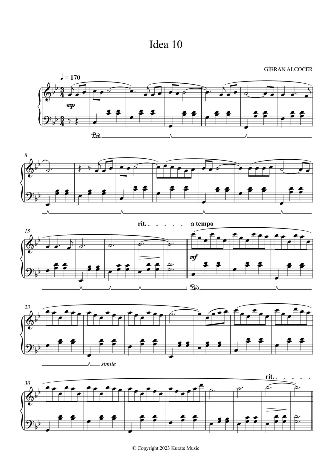 Partitura Para Piano De Idea 10 De Gibran Alcocer Descarga PDF