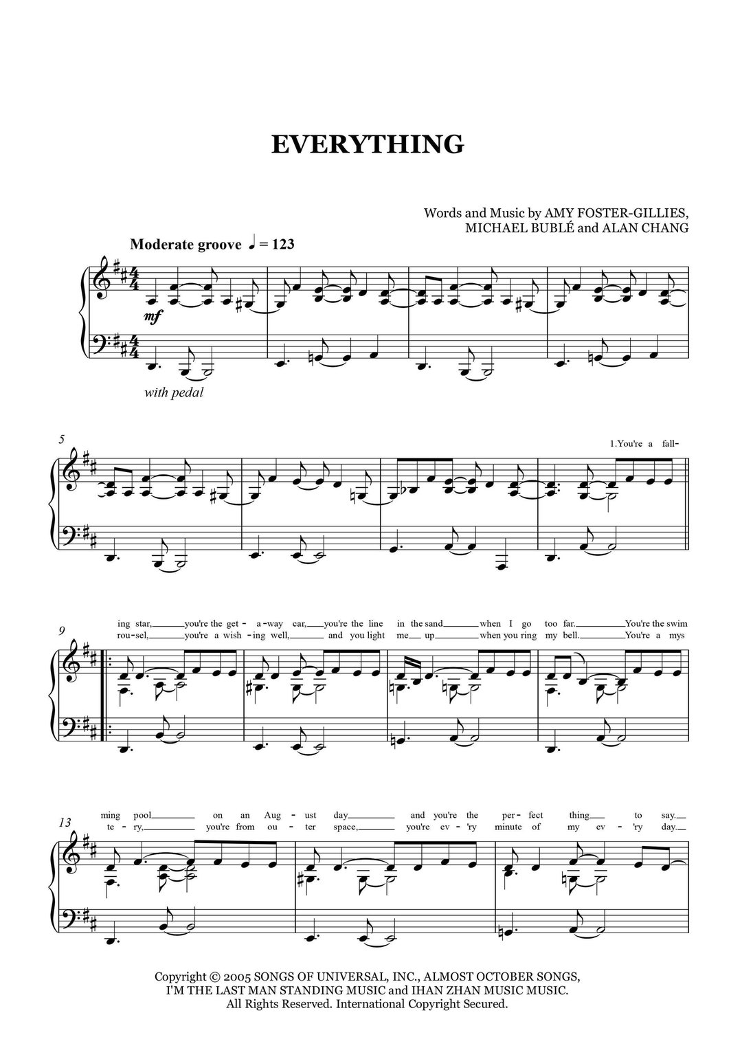 Everything by Michael Bublé, Sheet Music Arranged for Intermediate Level Piano Solo With Lyrics ...