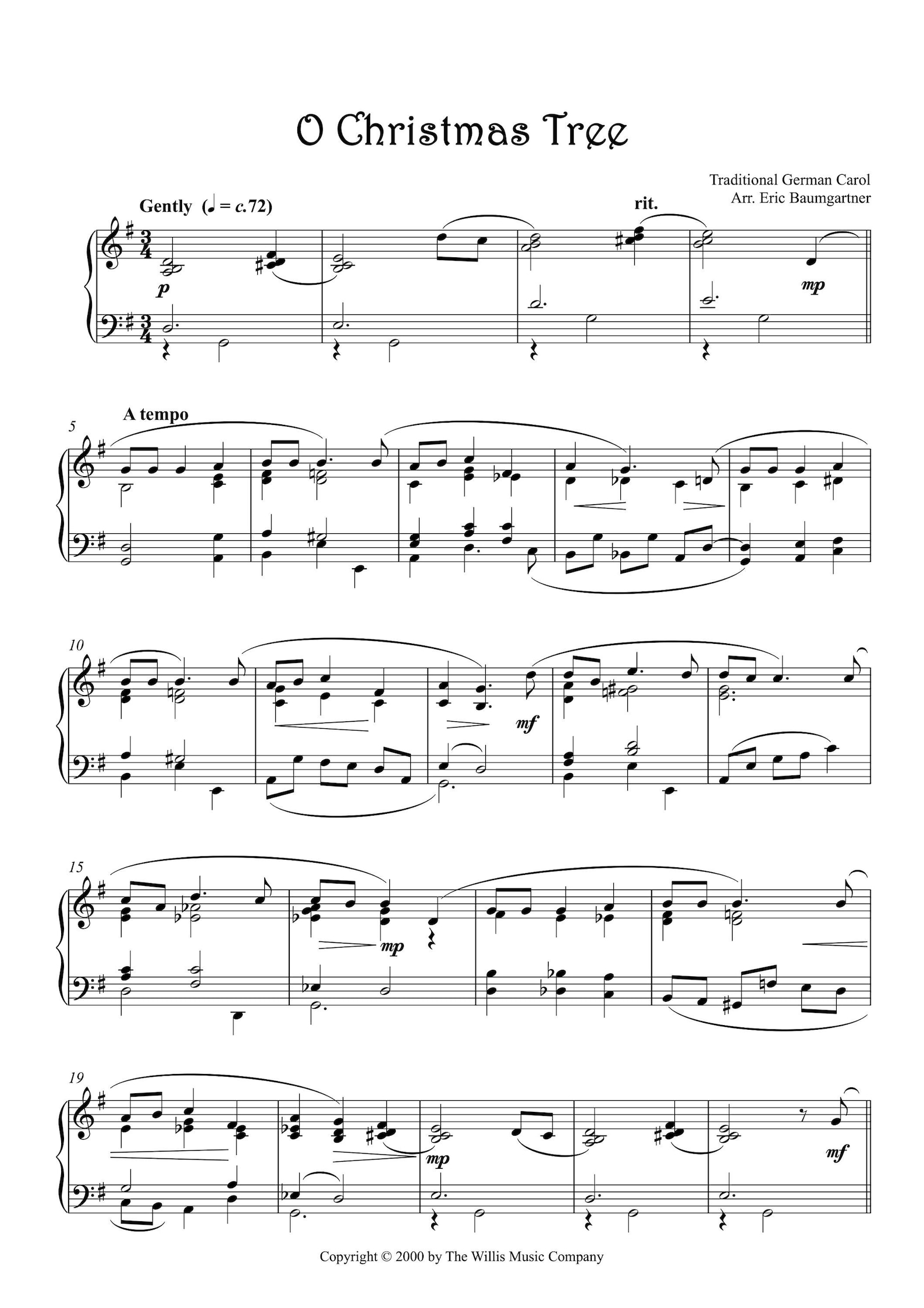 O Christmas Tree, Sheet Music Arranged for Piano Solo, O Tannenbaum ...