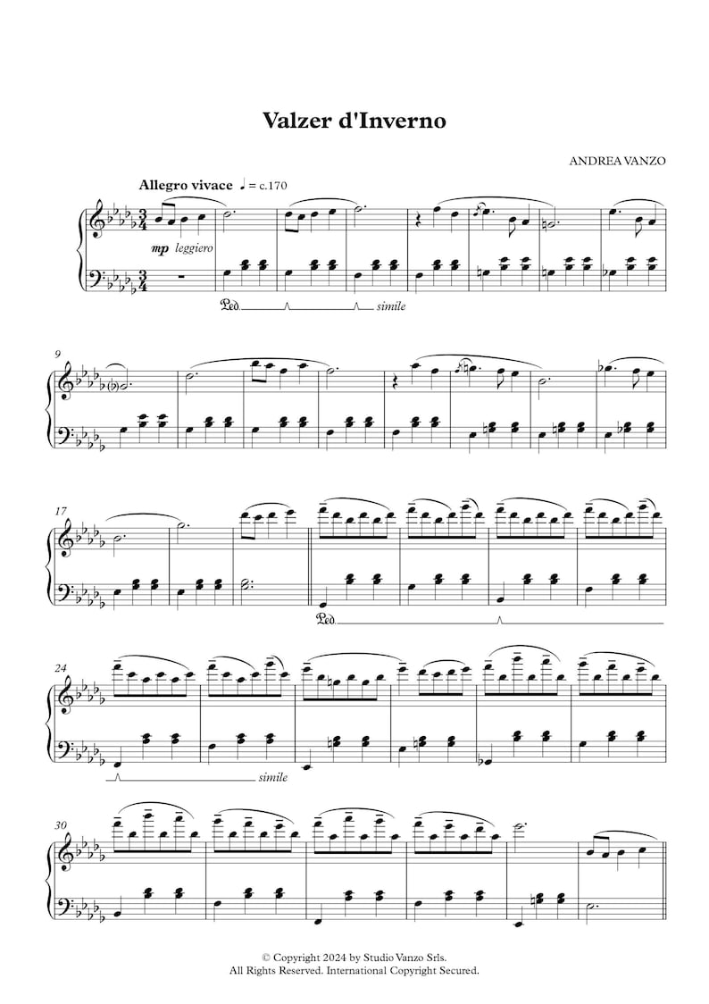 Valzer D'inverno by Andrea Vanzo, Sheet Music for Piano, Intermediate ...