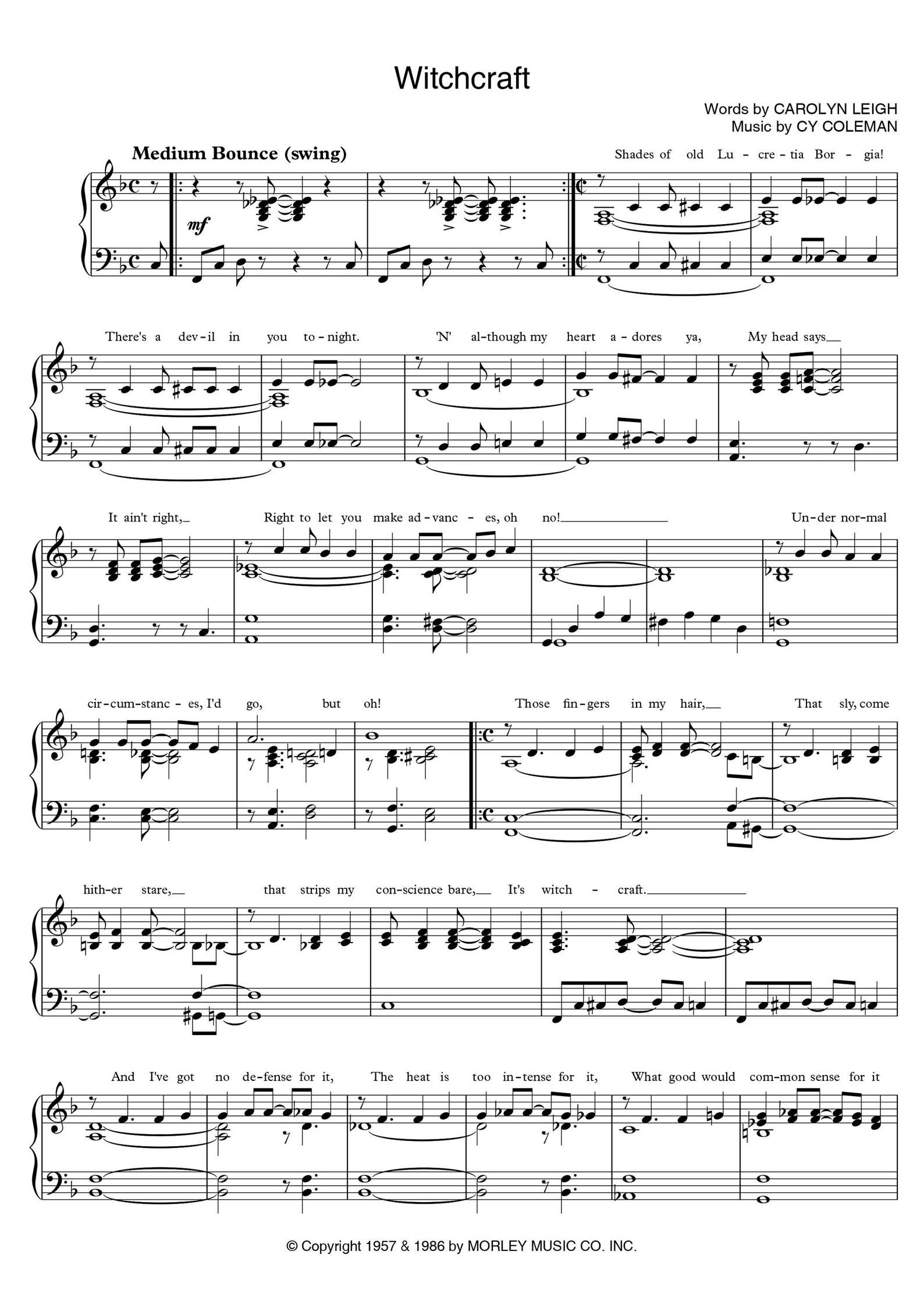 Witchcraft by Frank Sinatra, Sheet Music Arranged for Piano Solo With ...