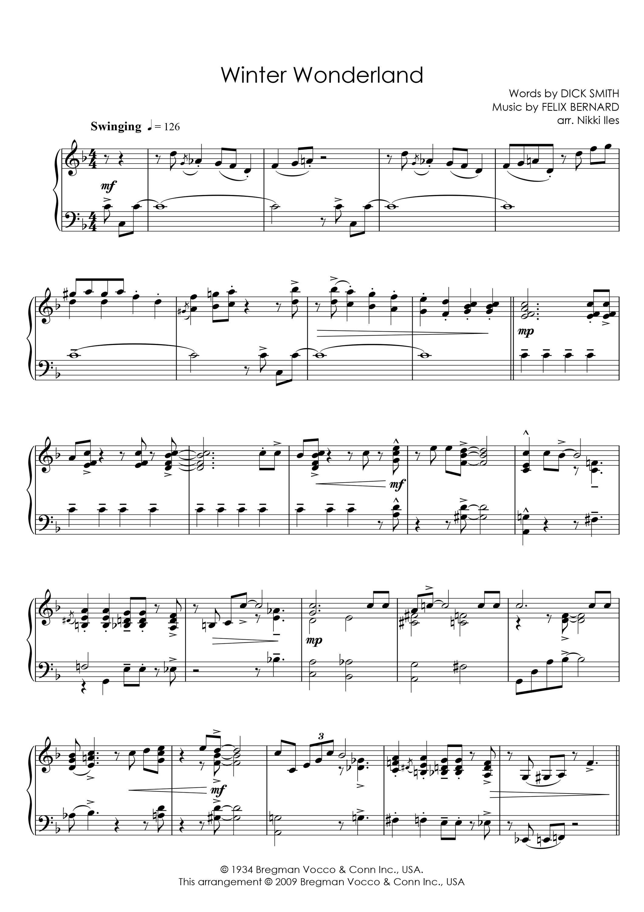 Winter Wonderland, Sheet Music Arranged for Piano Solo by Nikki Iles ...
