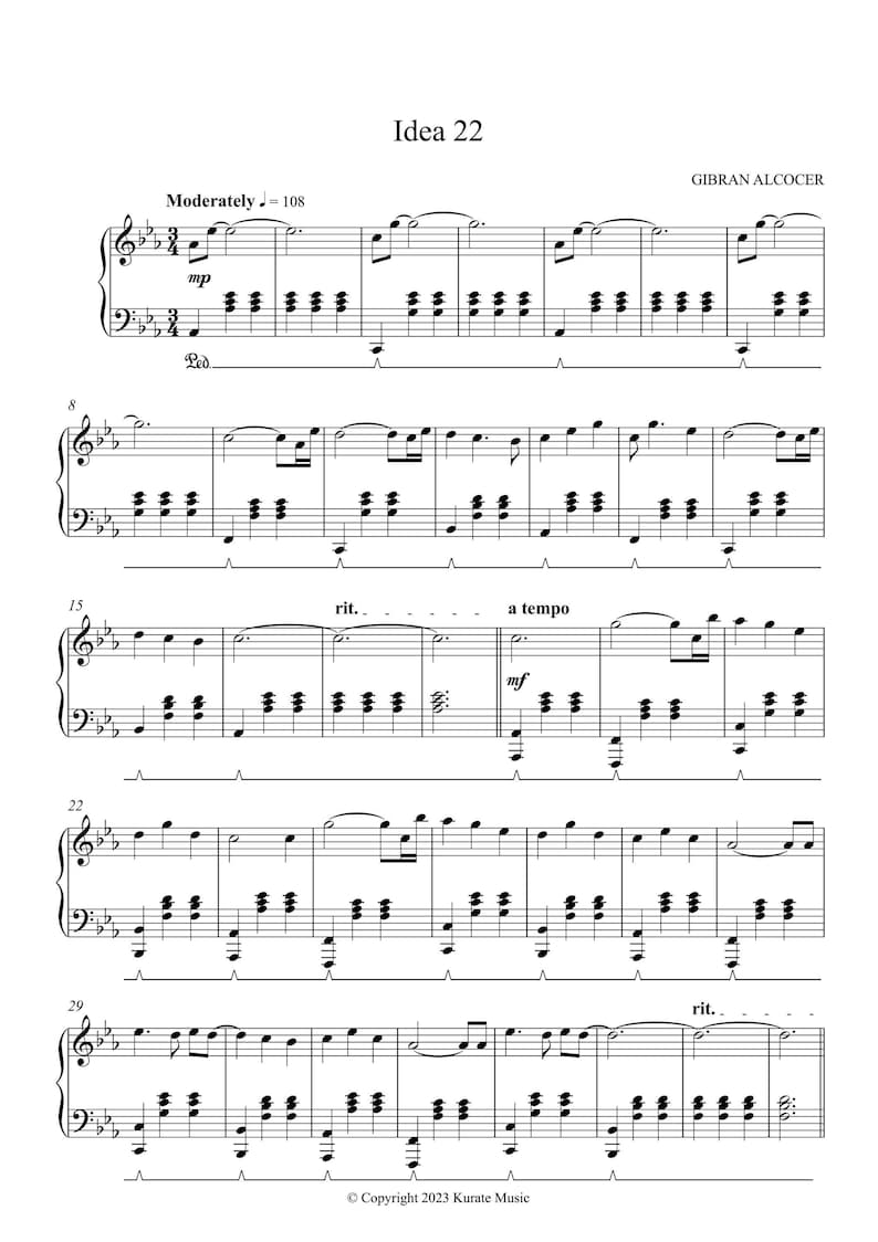 Idea 22 Piano Sheet Music by Gibran Alcocer (printable PDF) - Etsy