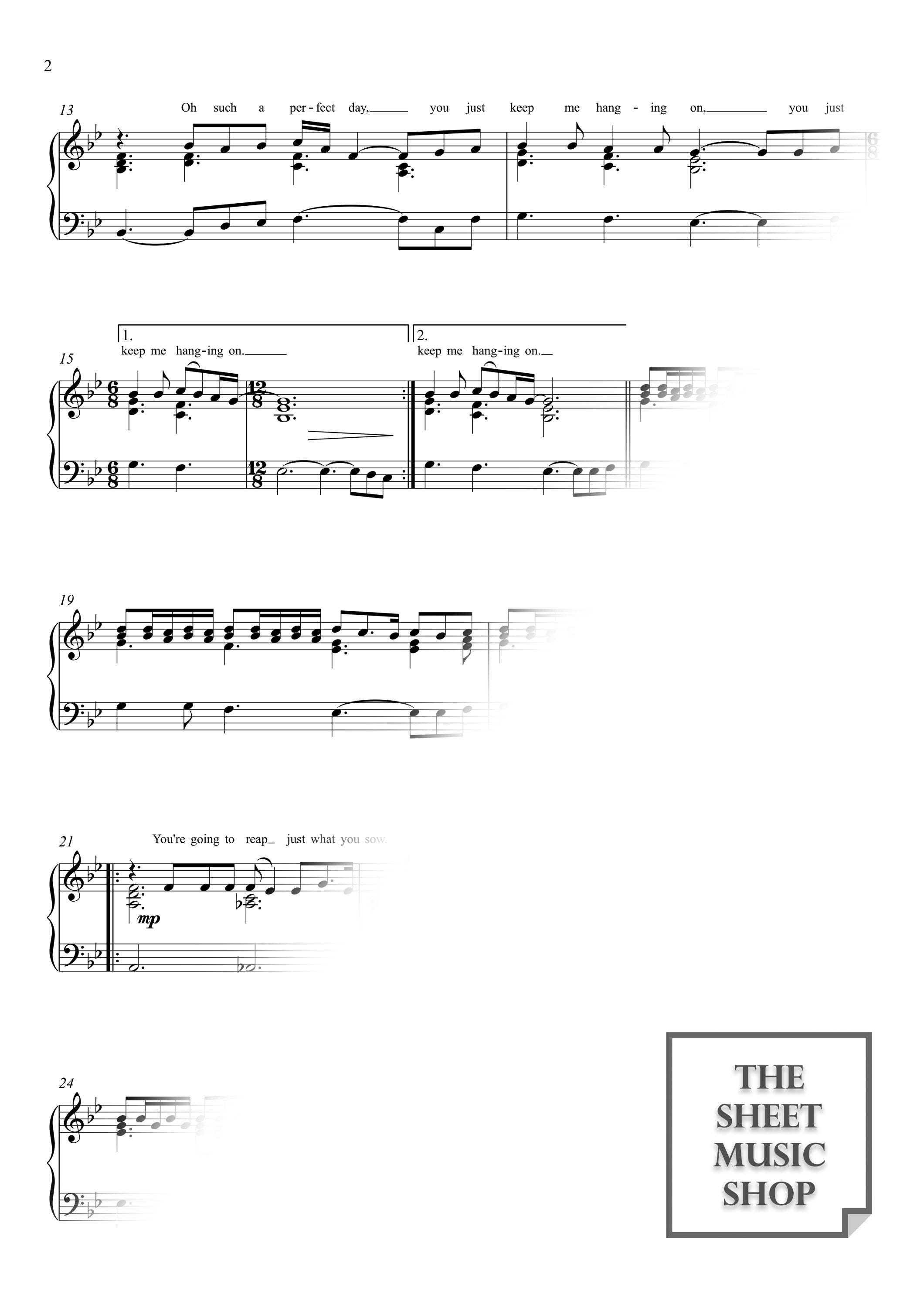 Lou Reed - Perfect Day, Piano Sheet Music Download (digital PDF) - Etsy