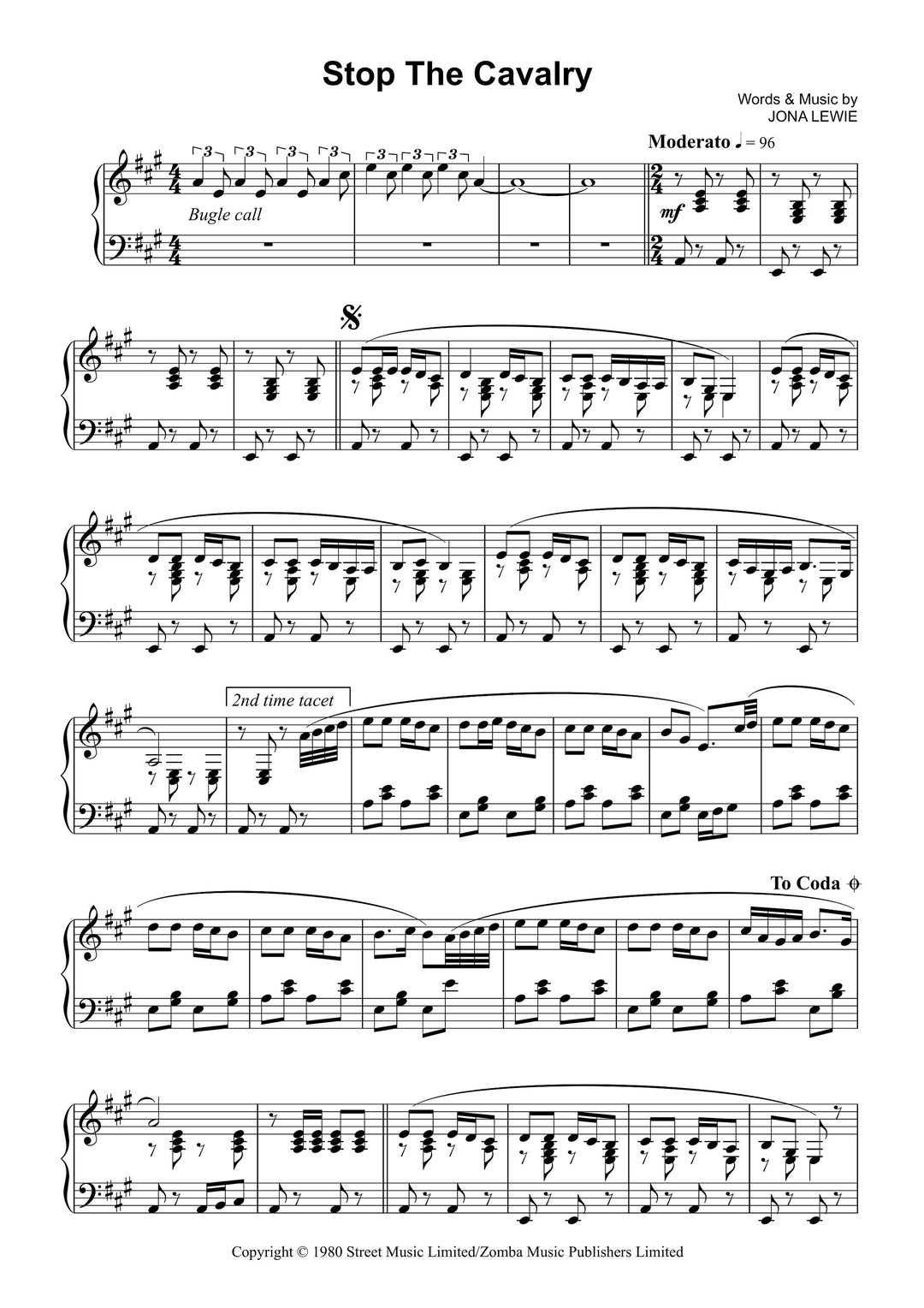 Stop the Cavalry by Jona Lewie, Sheet Music, Arranged for Piano Solo, Christmas Music, Digital ...