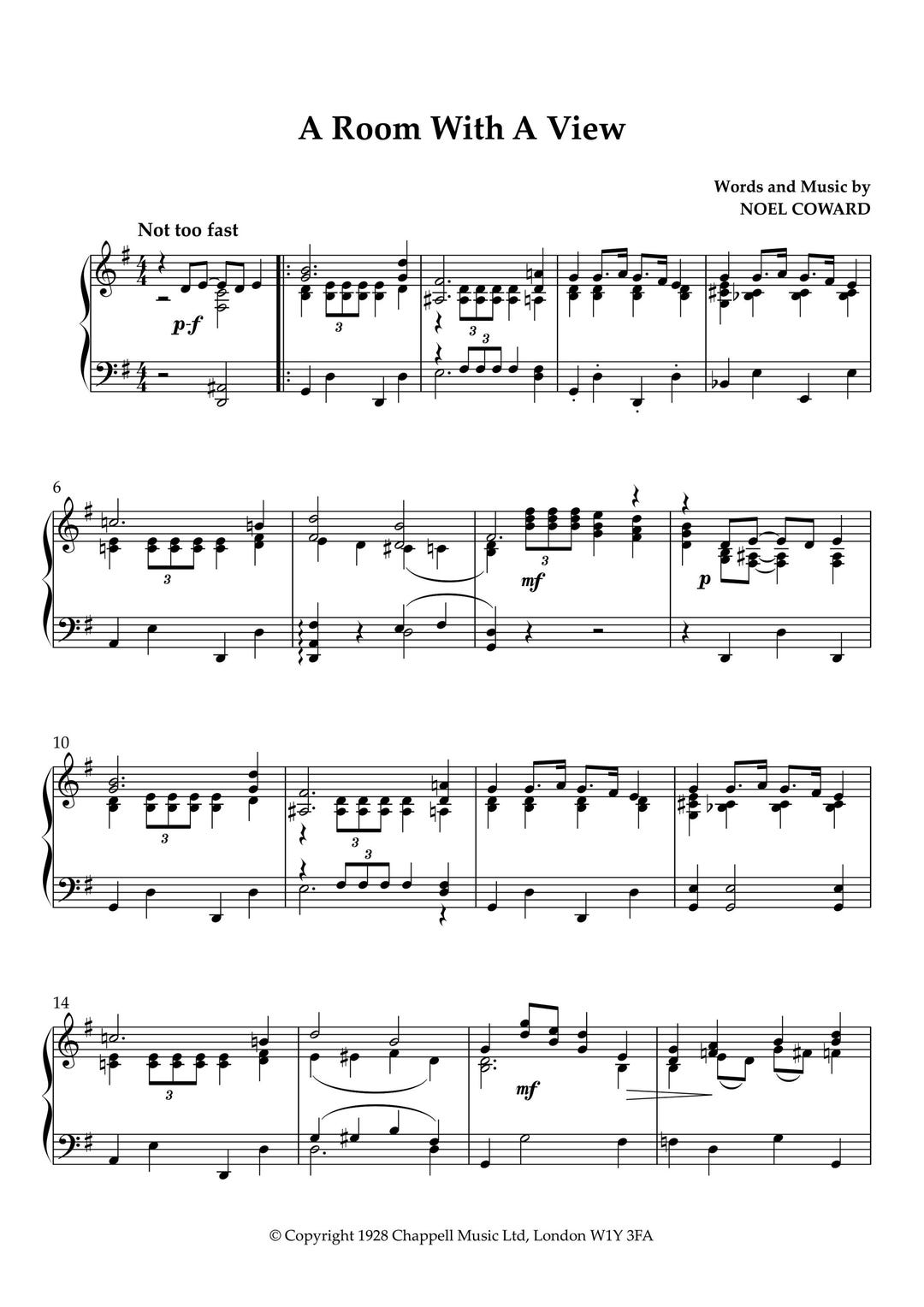 A Room With A View by Noel Coward, Sheet Music for Piano, Printable PDF ...