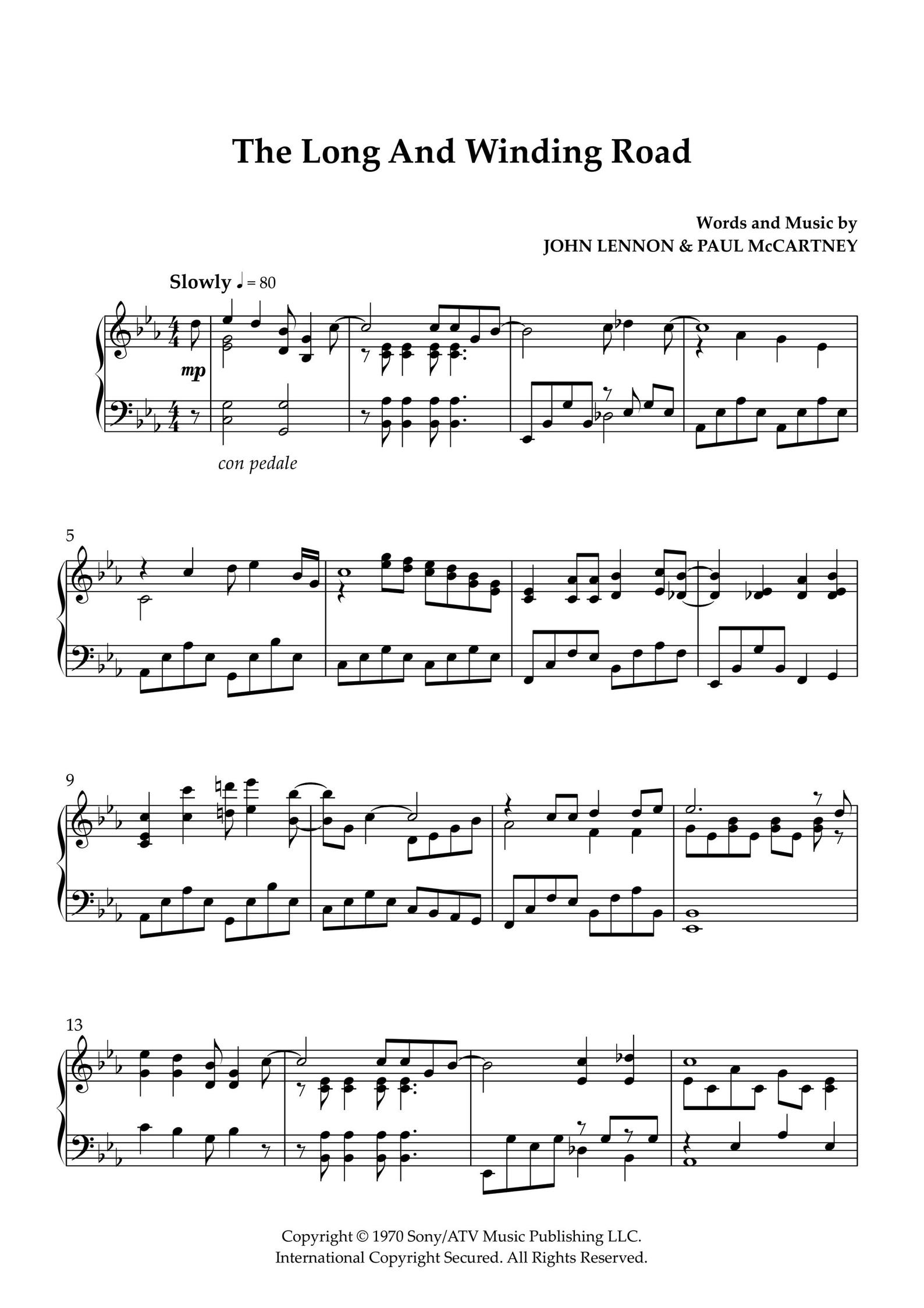 The Long and Winding Road Sheet Music by the Beatles: Piano Solo ...