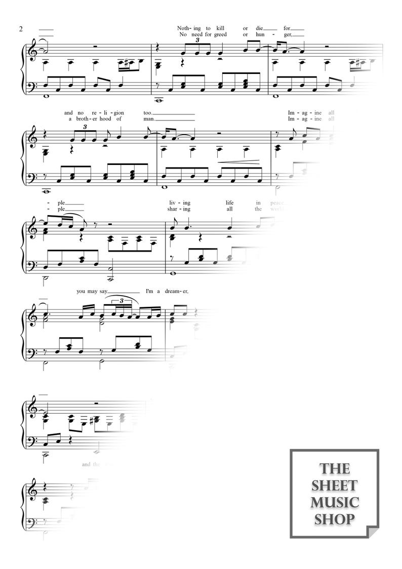 Imagine by John Lennon: Piano Solo Sheet Music (digital PDF) - Etsy UK