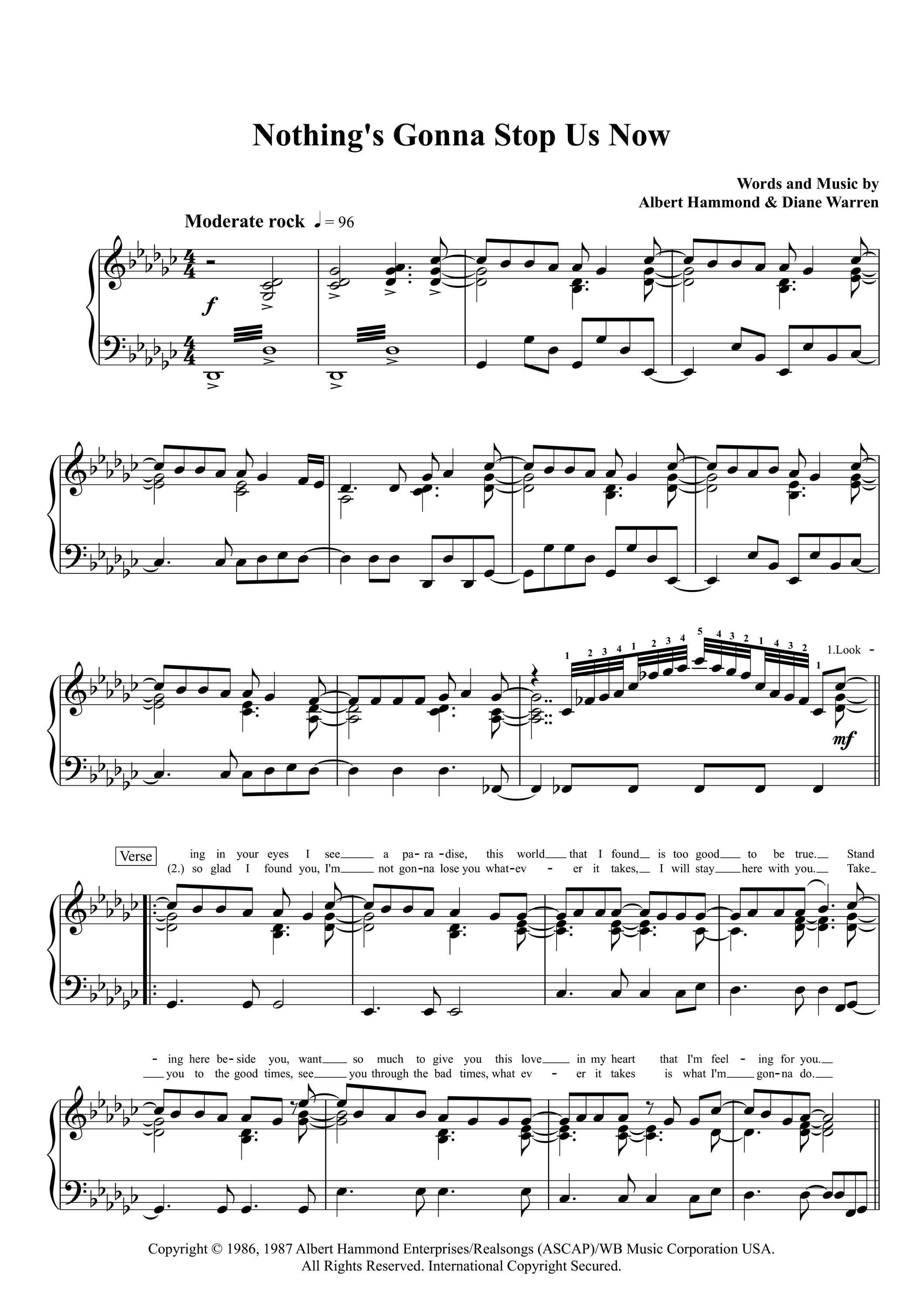 Nothing's Gonna Stop Us Now by Starship, 1980s Sheet Music Arranged for ...