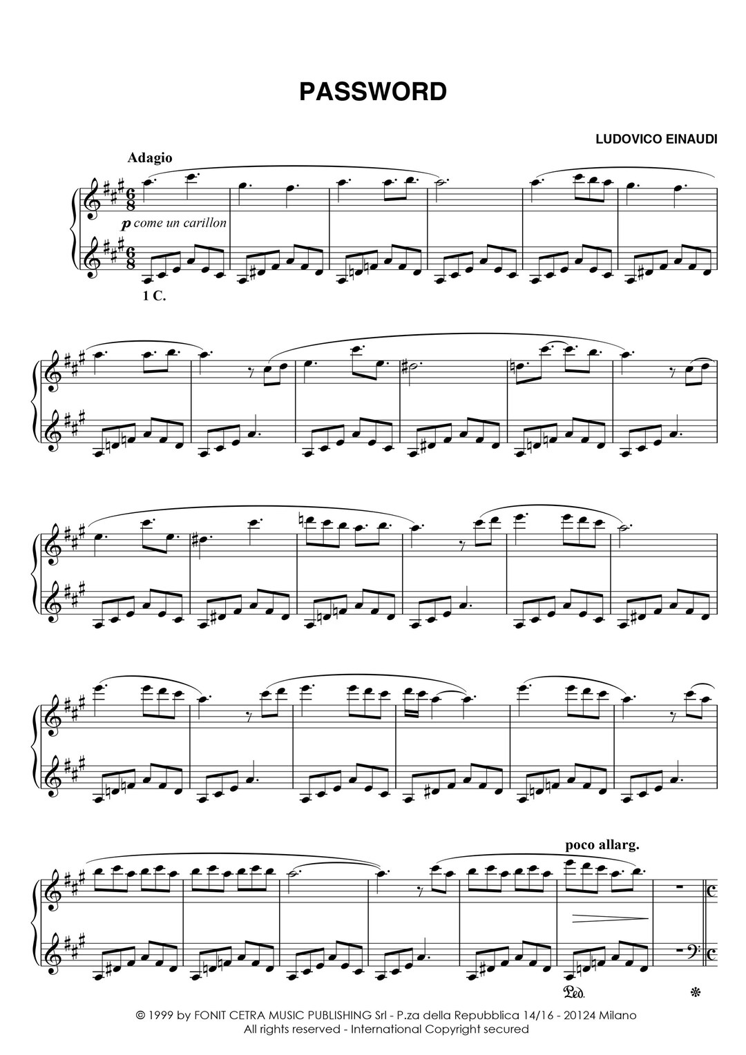 Password by Ludovico Einaudi: Intermediate Piano Sheet Music (printable ...