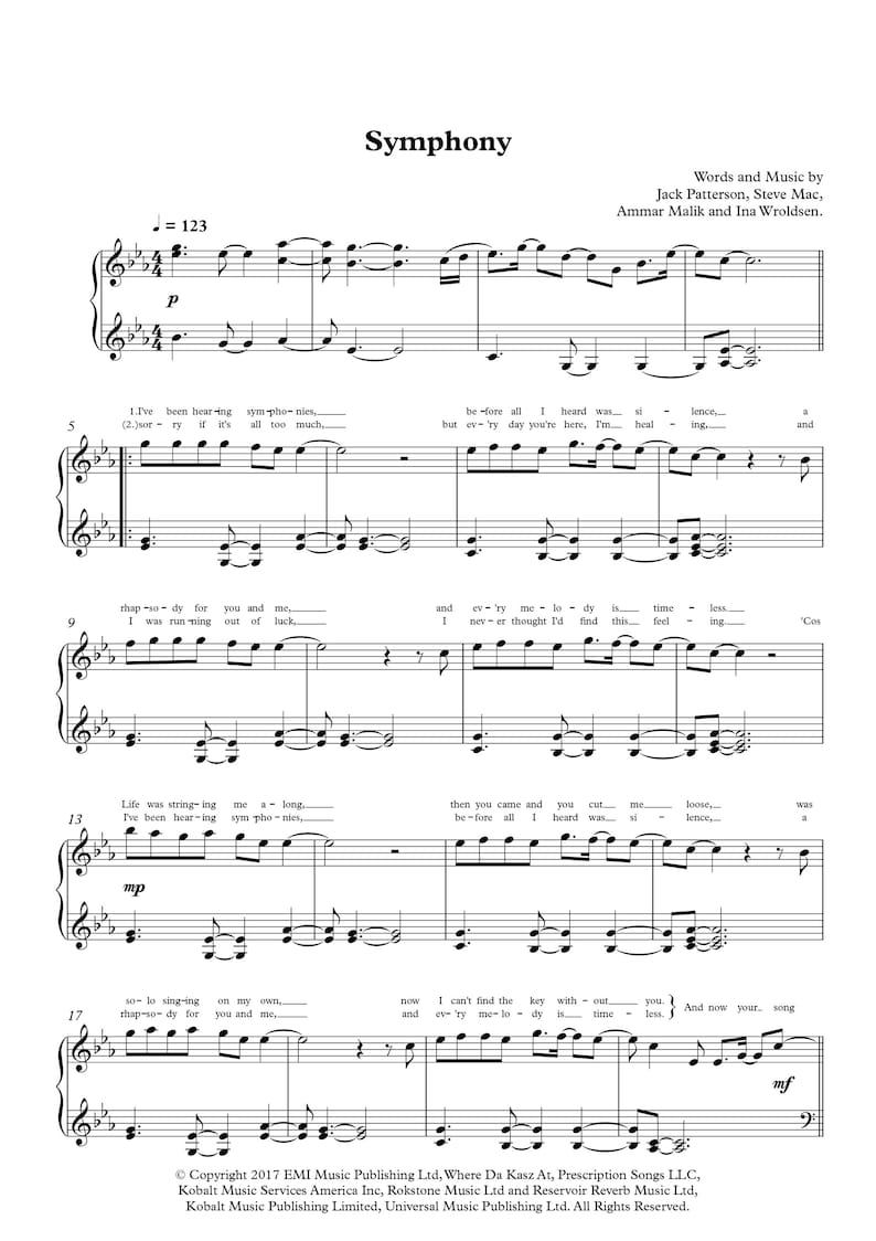 Symphony by Clean Bandit, Sung by Zara Larsson, Sheet Music Arranged ...