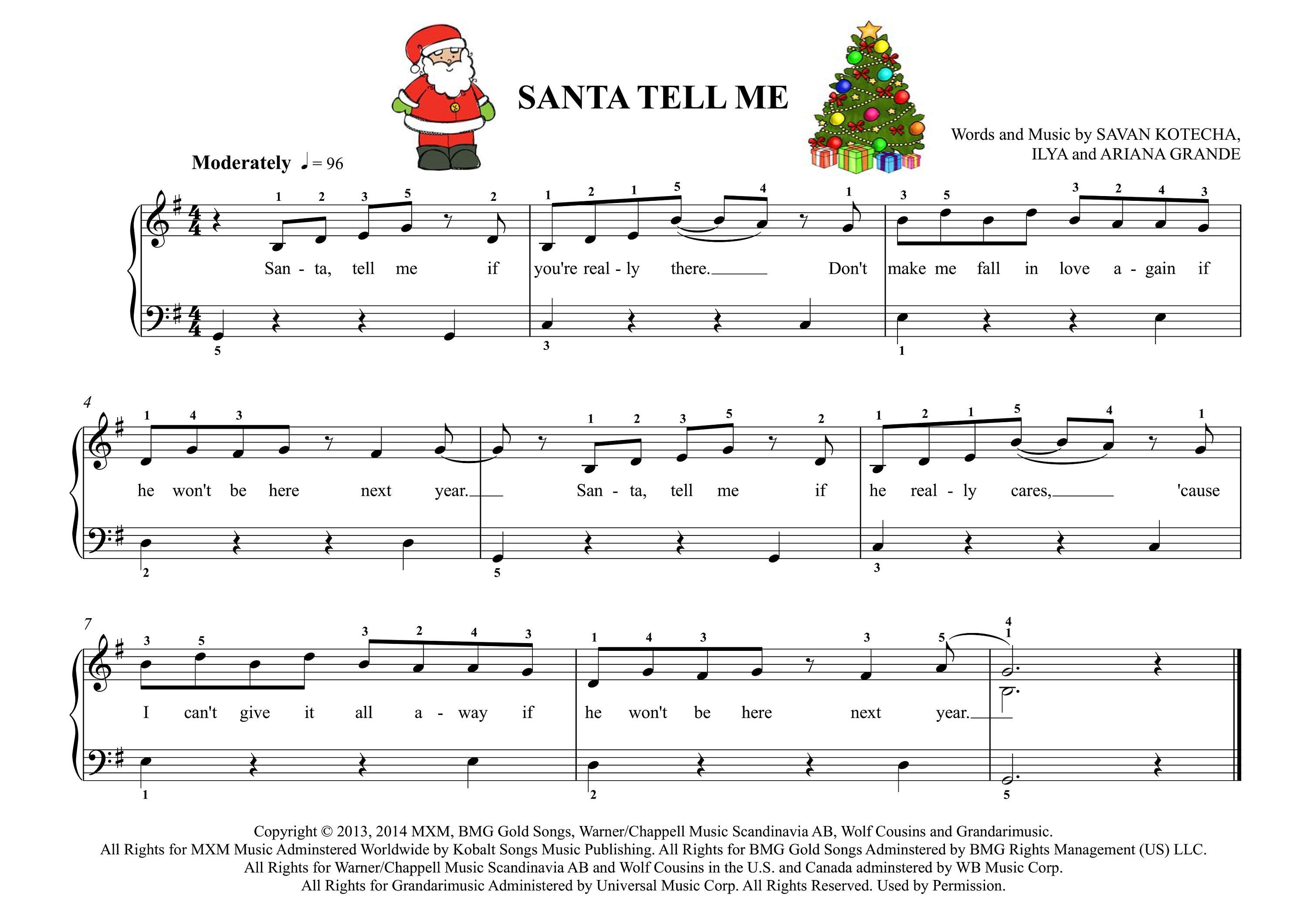 Santa Tell Me by Ariana Grande, Sheet Music Arranged for Easy Piano ...