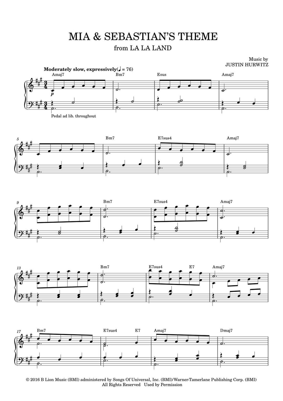 La La Land - Mia and Sebastian's Theme: Piano Sheet Music (digital PDF ...