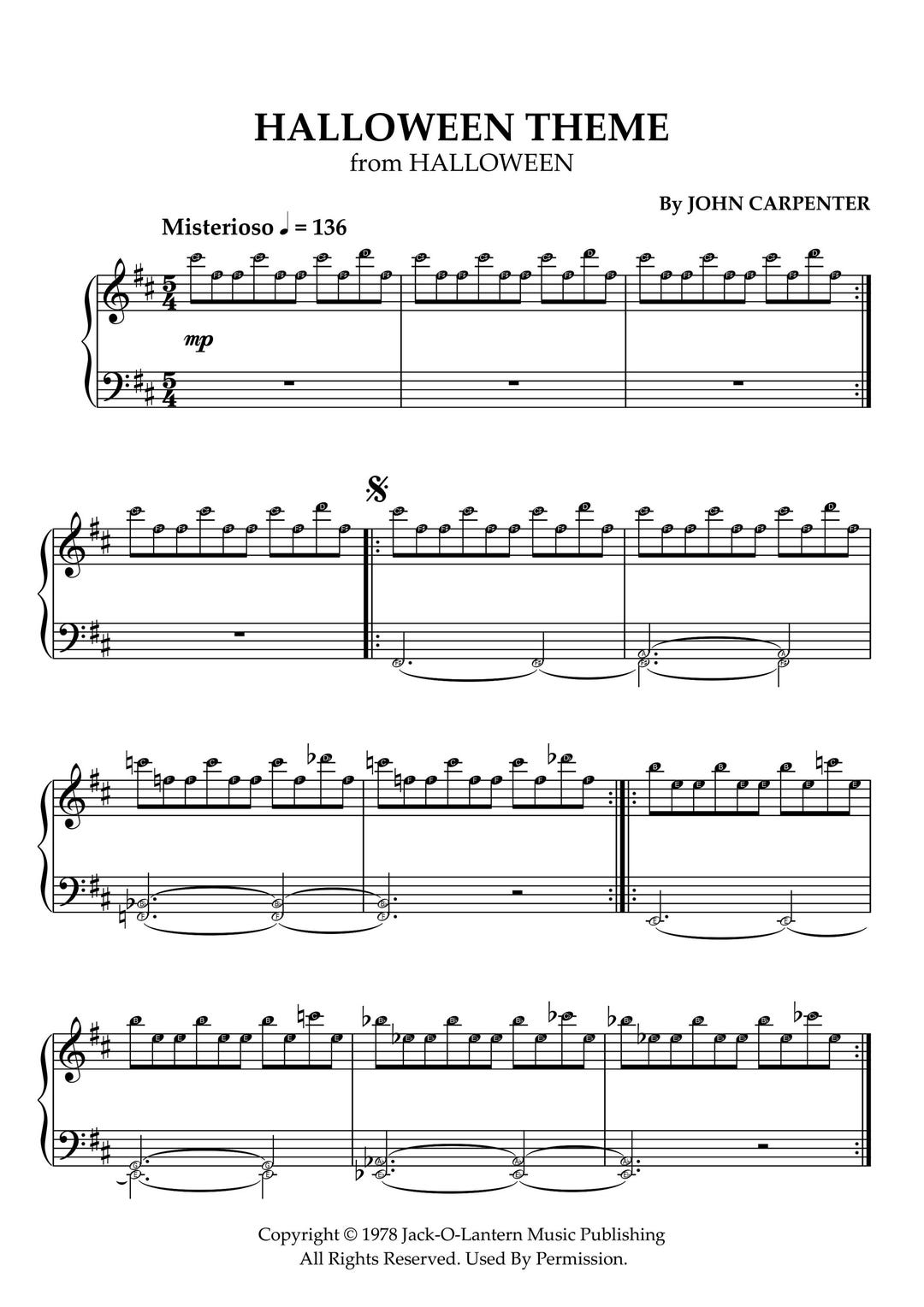 Halloween Theme Easy Piano Sheet Music With Note Names (printable PDF ...
