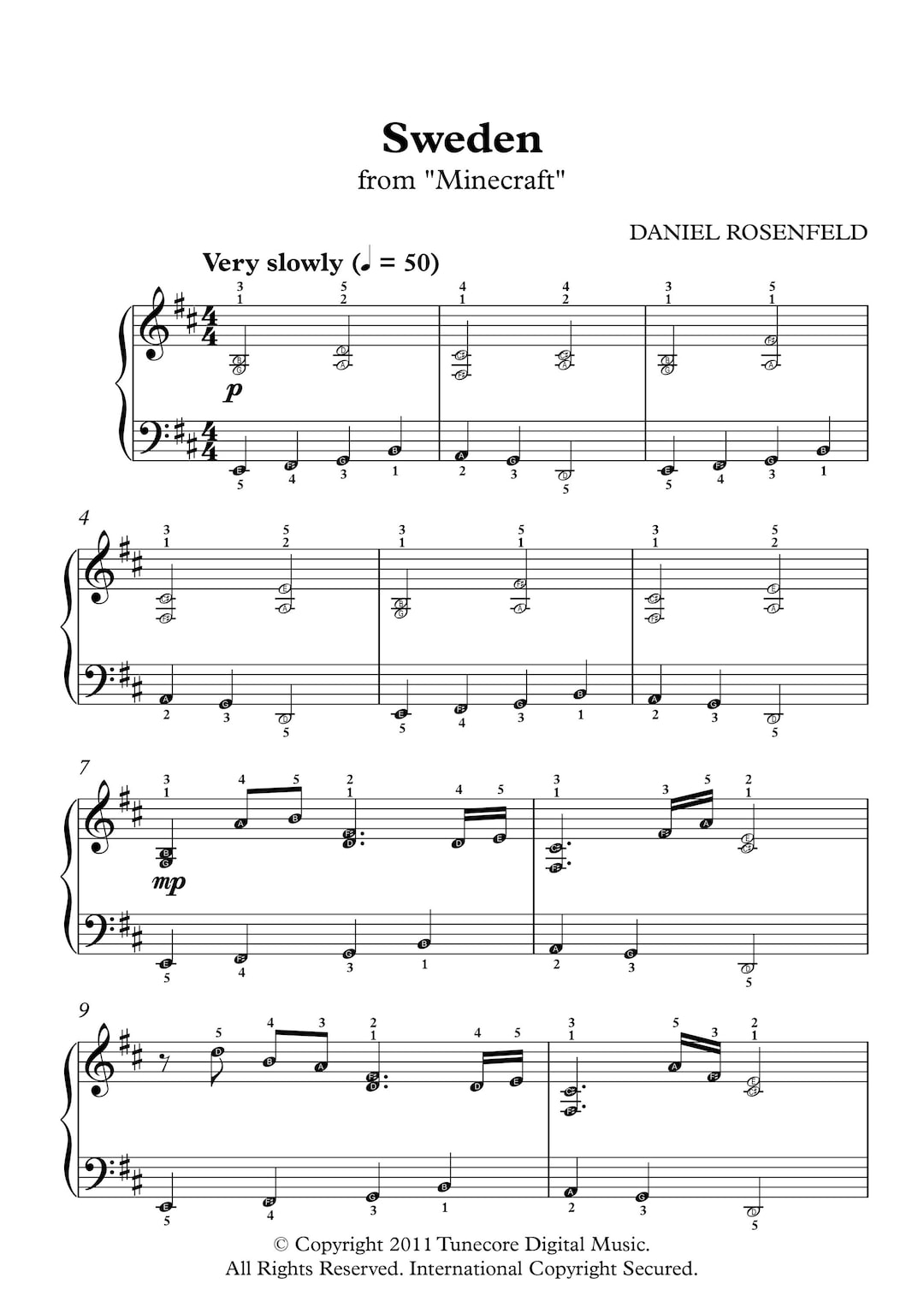 Minecraft Sweden Easy Piano Sheet Music (printable PDF) - Etsy