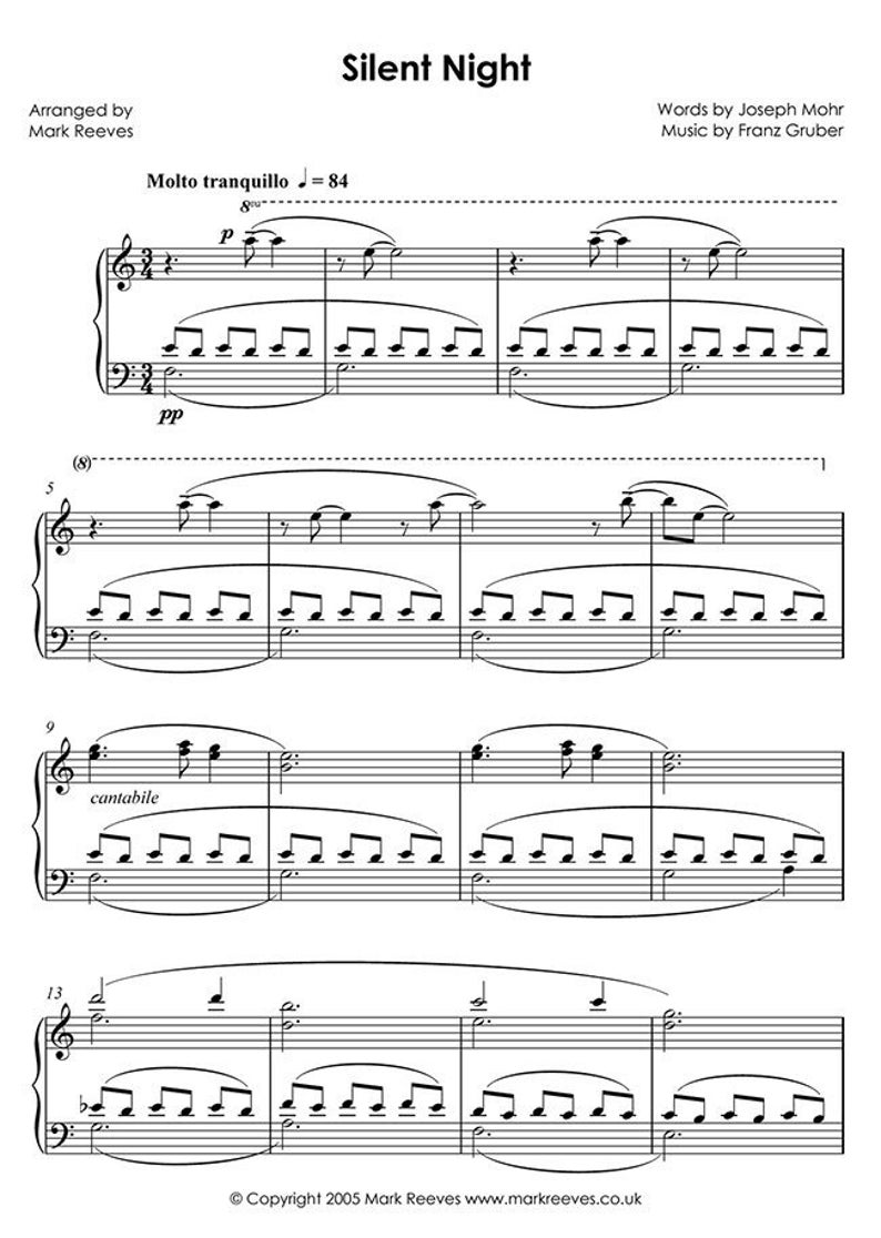 Silent Night Atmospheric Piano Solo Christmas Sheet Music Arrangement ...