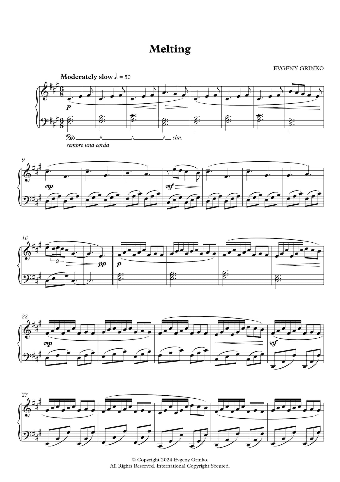 Melting by Evgeny Grinko, Sheet Music for Piano Solo, Intermediate ...