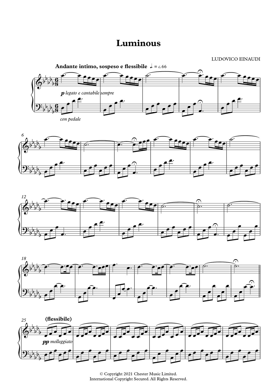 Luminous by Ludovico Einaudi: Intermediate Piano Sheet Music (printable ...