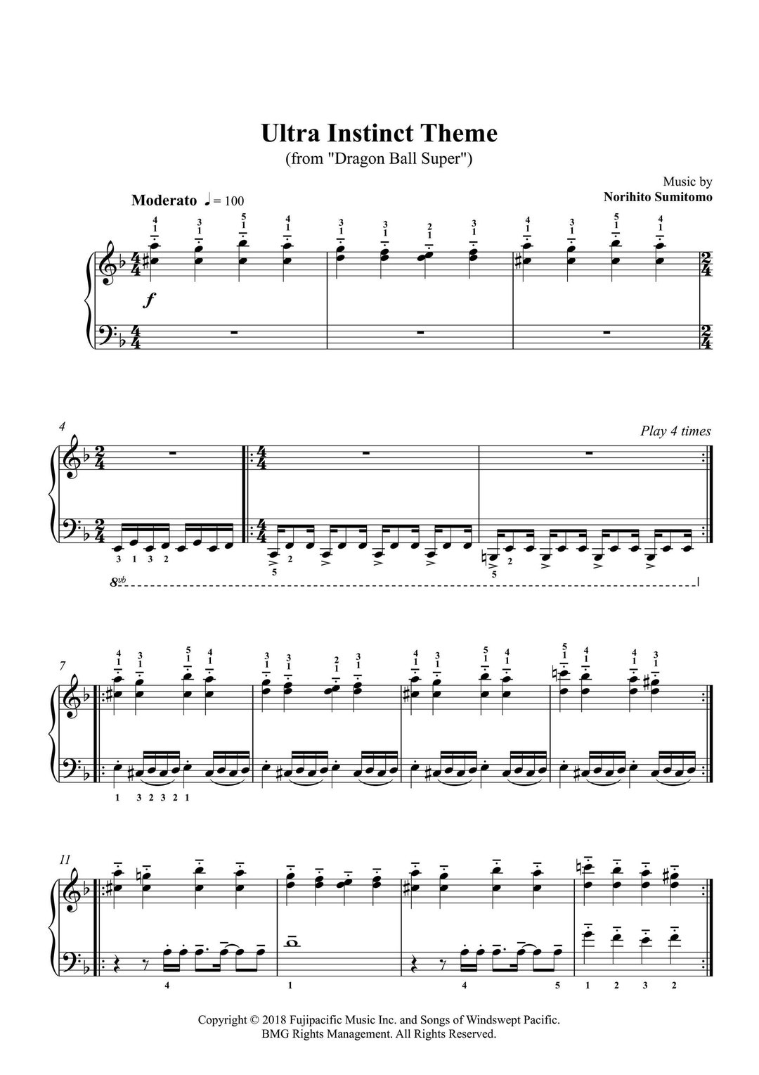 Ultra Instinct Theme From Dragon Ball Super, Japanese Manga Piano Sheet ...