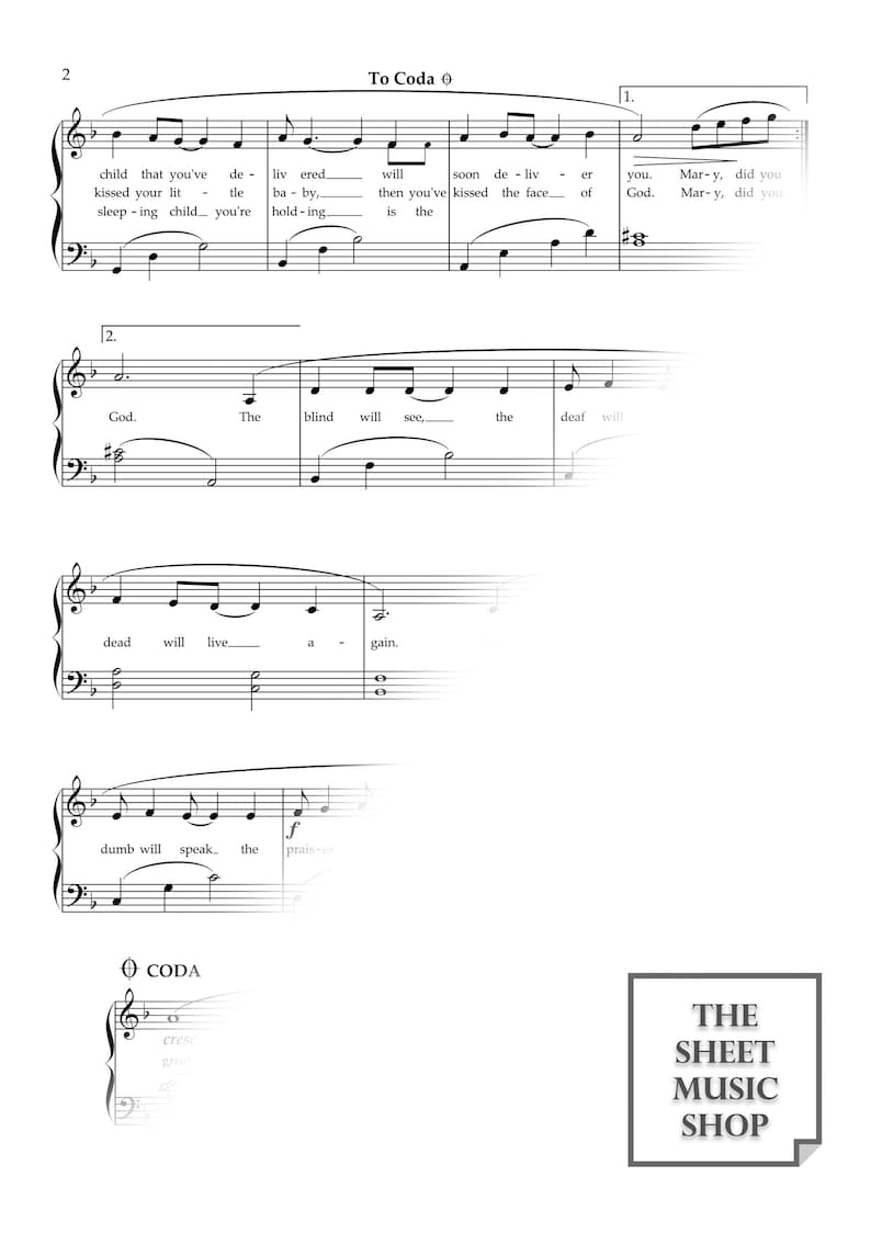 Mary, Did You Know - Piano Sheet Music, Christmas (PDF Download) - Etsy
