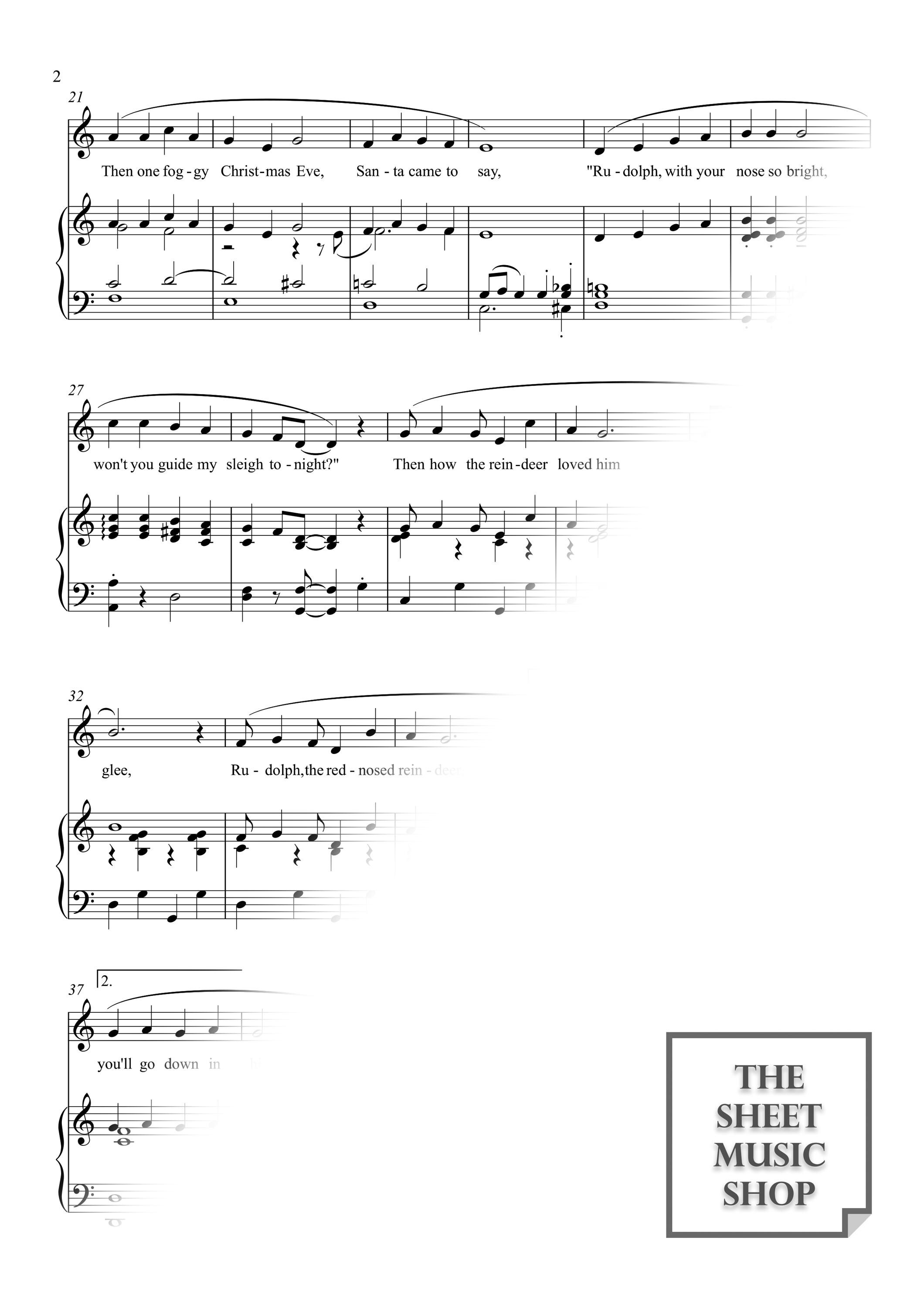 Rudolph the Red-nosed Reindeer Piano Vocal Sheet Music: Christmas Xmas ...
