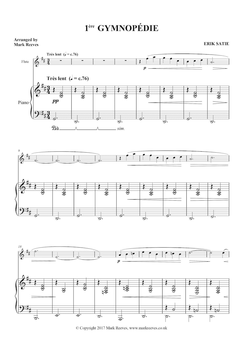 Erik Satie: Trois Gymnopédies, Flute and Piano Sheet Music (printable ...