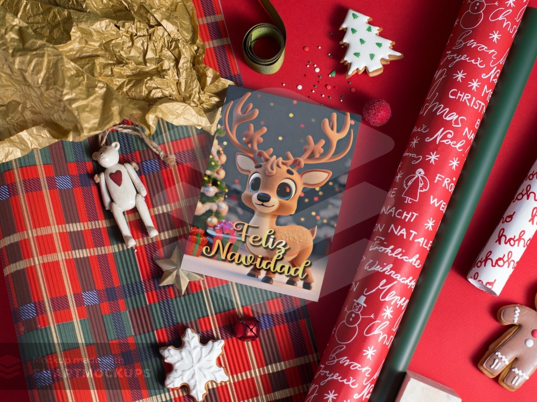 Pack of 4 Printable Christmas Cards With Adorable Reindeer spanish - Etsy