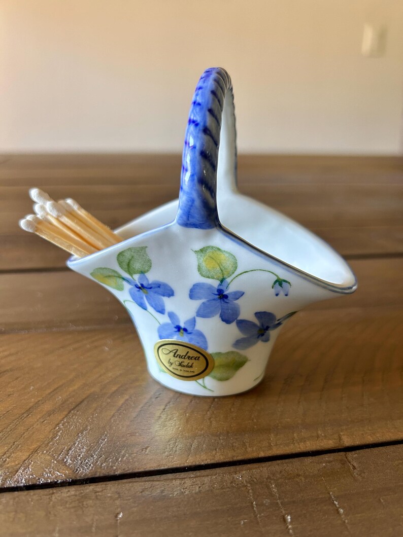 Vintage Andrea by Sadek Floral Porcelain Basket and Matches - Etsy